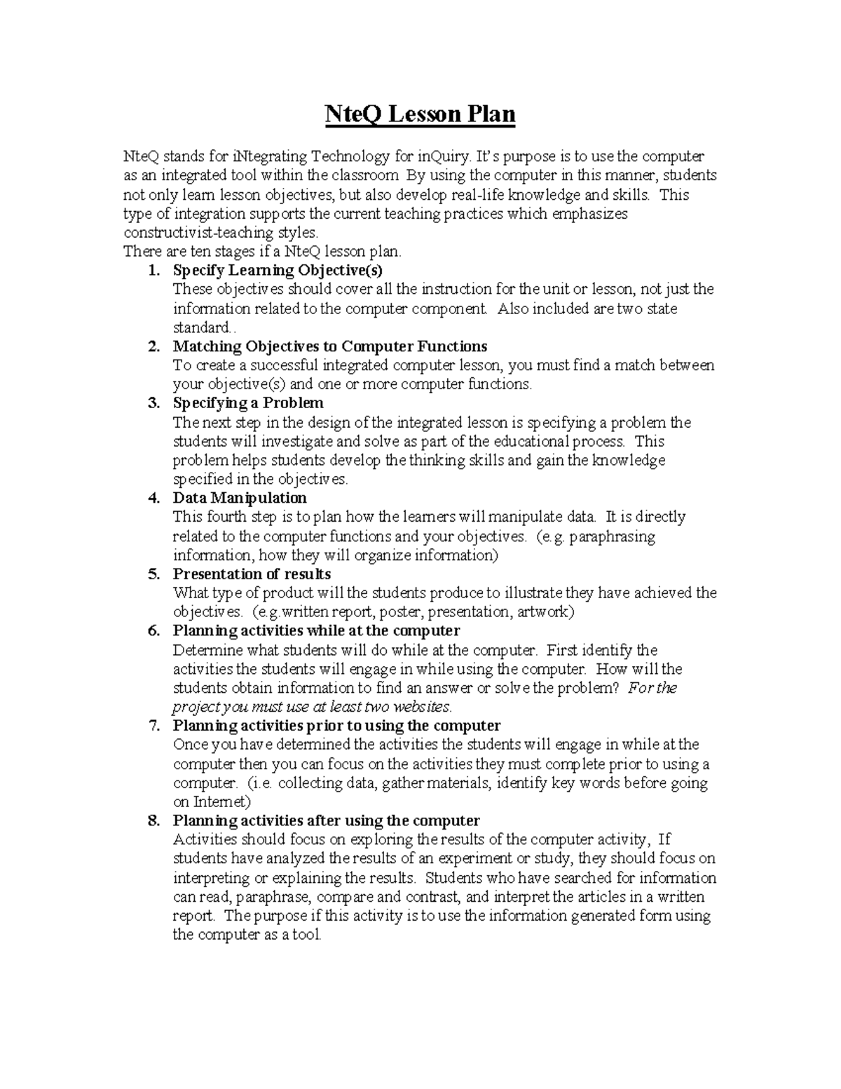 NTe Q Lesson Plan Guide - Best notes - NteQ Lesson Plan NteQ stands for ...