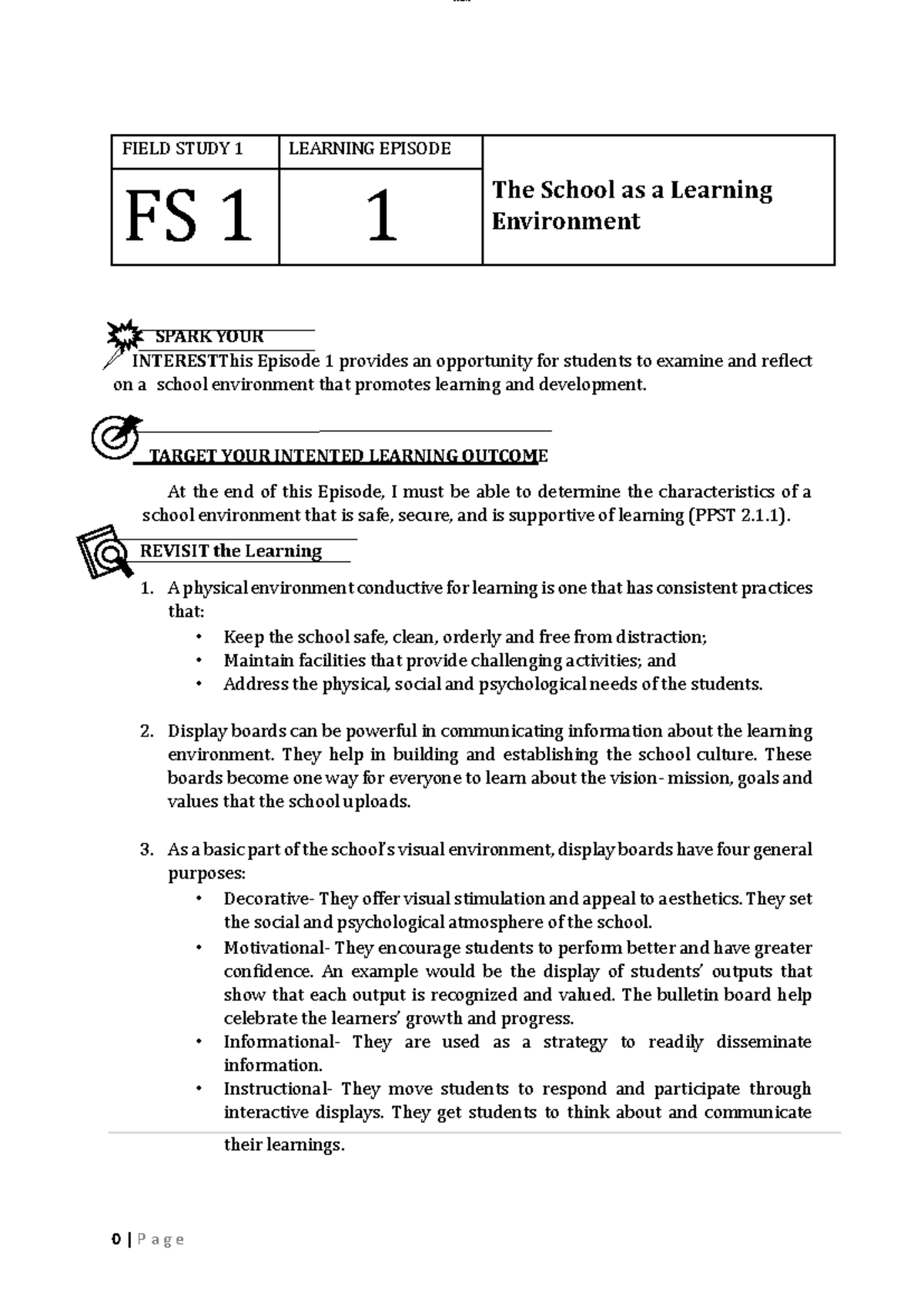 FS1-EP1-2 - N/A - FIELD STUDY 1 LEARNING EPISODE The School as a ...