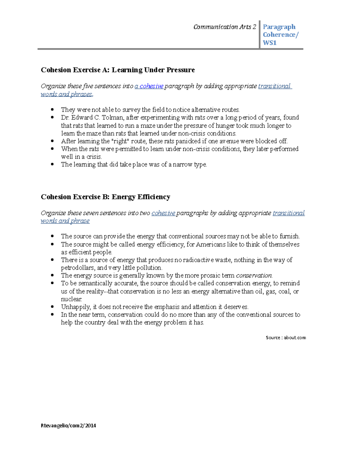 Cohesion Strategies 2 - short - Communication Arts 2 Paragraph ...