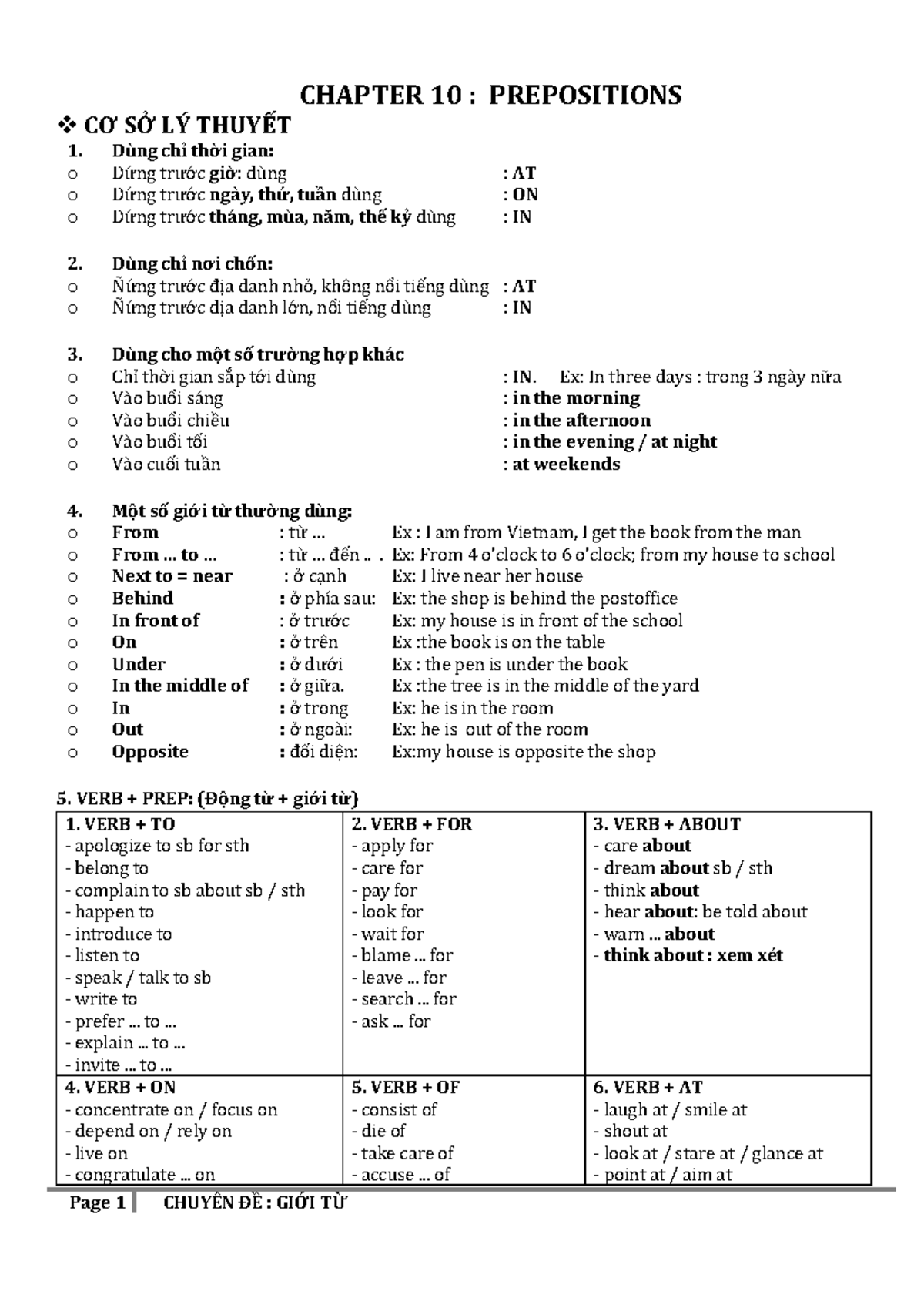 ChuyêN ĐỀ 10(GIỚI TỪ) - CHAPTER 10 : PREPOSITIONS v C¡ SÞ LÝ THUY¾T **1. Dùng chß thßi gian ...
