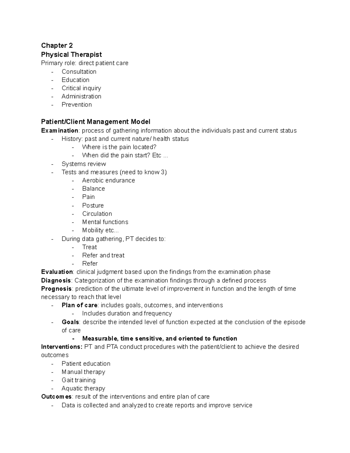 Chapter 2-3 - Intro to Physical Therapy Notes - Chapter 2 Physical ...