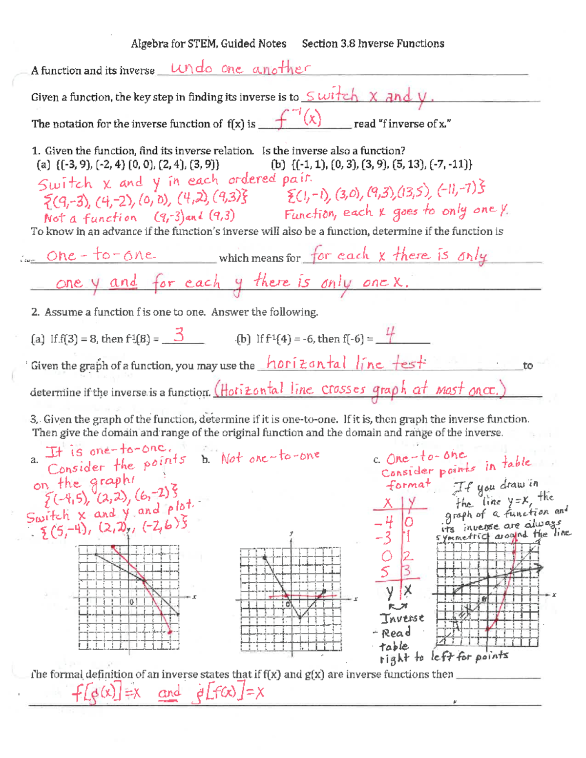 Pre-Cal Inverses Notes Done - Algebra for STEM, Guided Notes Section 3 ...