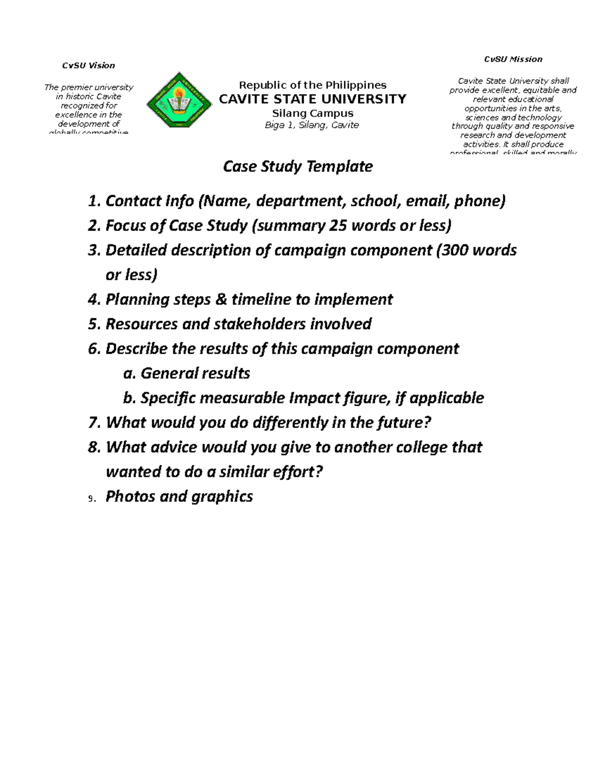 CST - Sample - p Case Study Template 1. Contact Info (Name, department ...