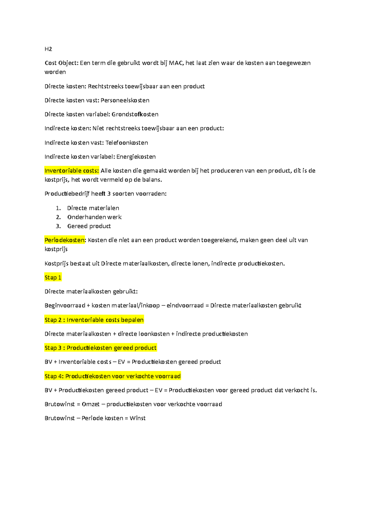 Samenvatting MAC - H Cost Object: Een term die gebruikt wordt bij MAC ...