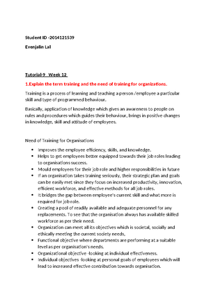 Tutorial 1 - Managing the human resource managemnt - HRM502 ...