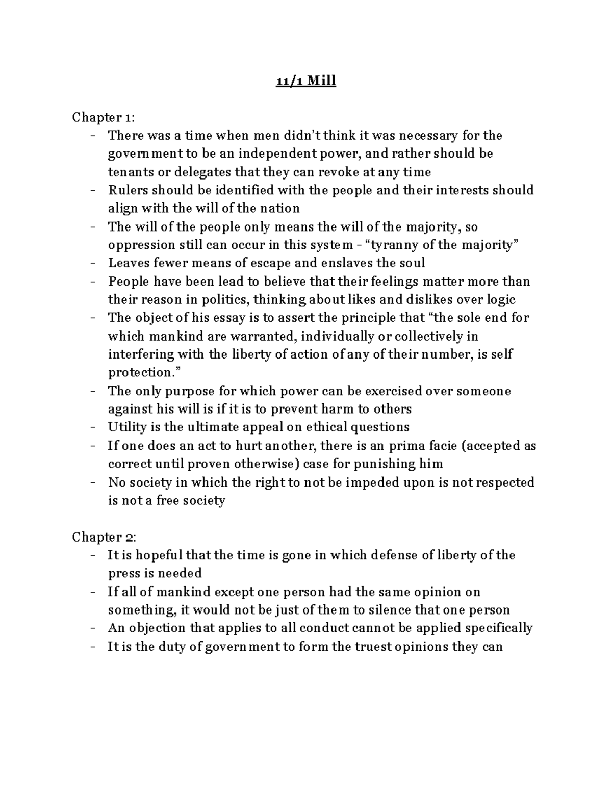 11 1 Mill - reading notes mill - PHIL 1000 - CU Boulder - Studocu