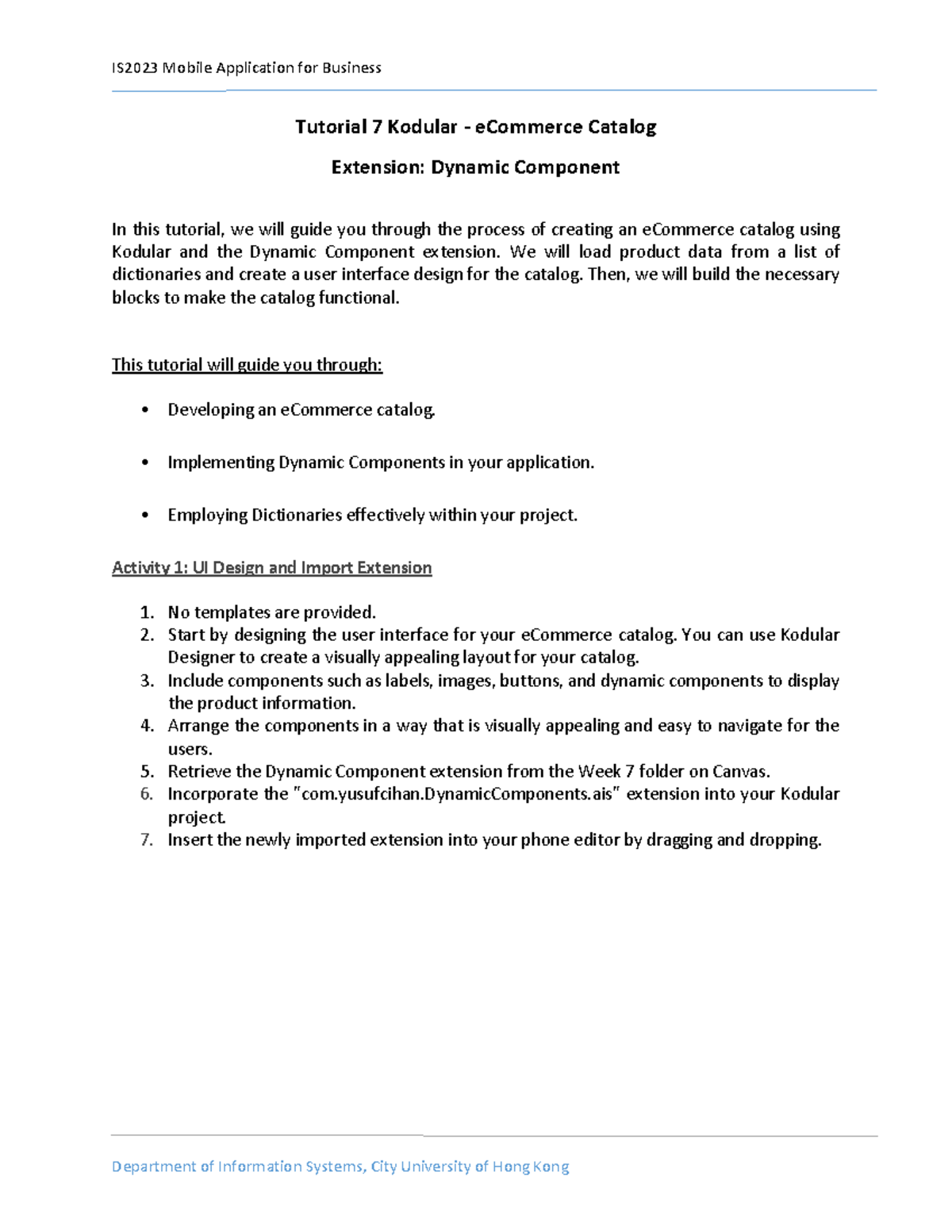 Is2023 Tutorial 7 E Com Tutorial 7 Kodular Ecommerce Catalog Extension Dynamic Component In