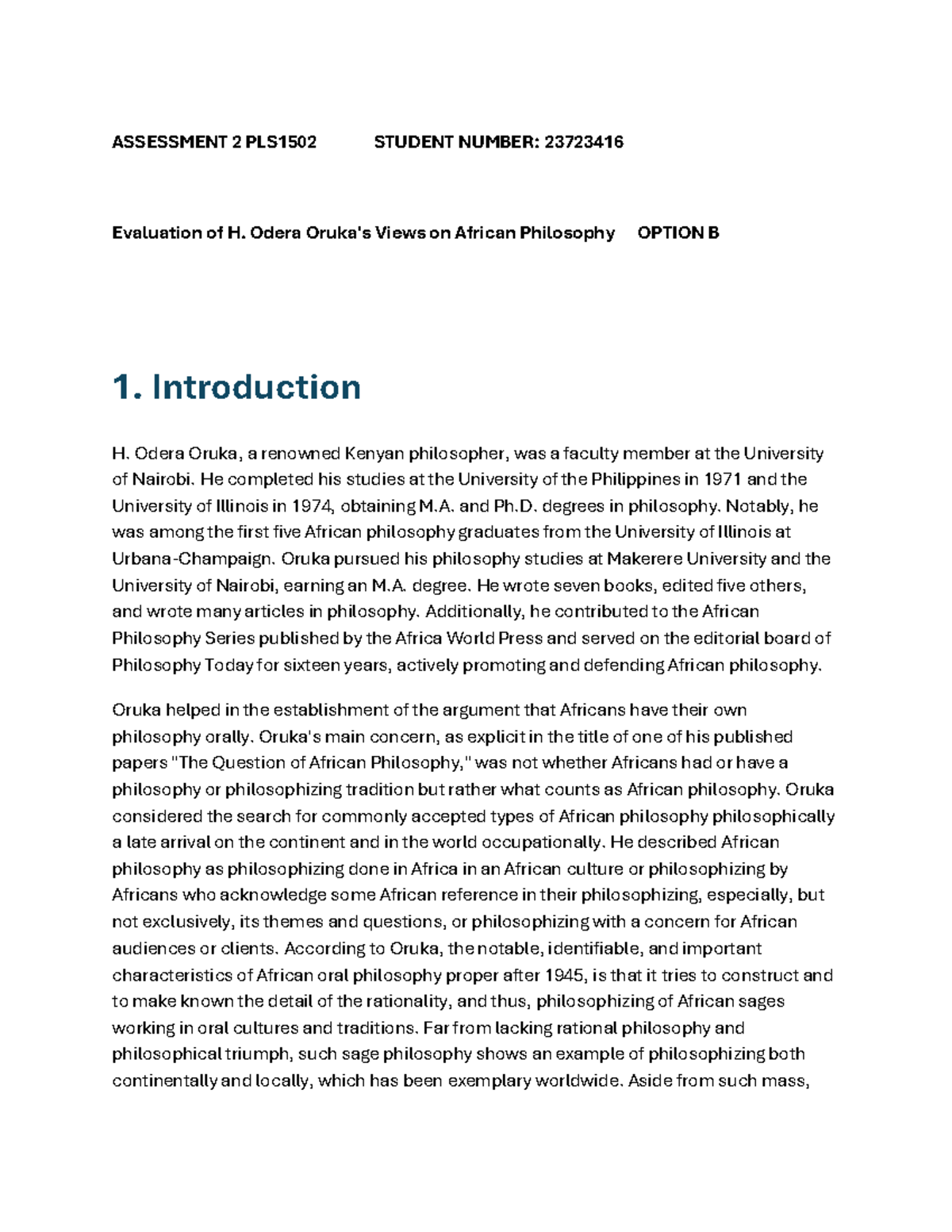 PLS1502 Assessment 2 - ASSESSMENT 2 PLS1502 STUDENT NUMBER: 23723416 ...