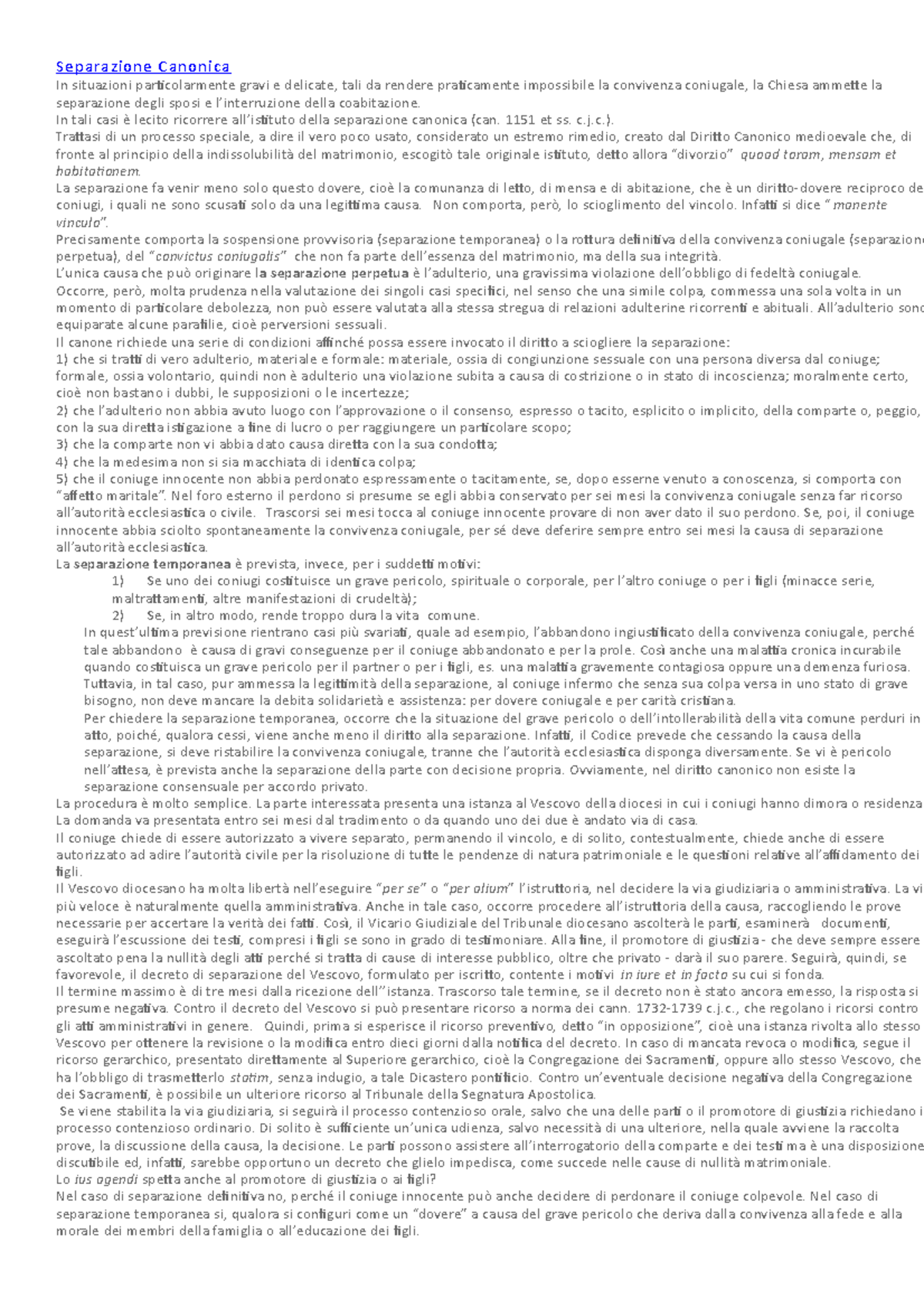 Separazione Canonica - sintentico ma efficace - Separazione Canonica In ...