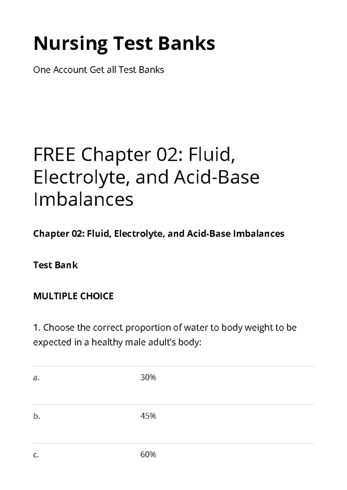 FREE Chapter 02 Fluid Electrolyte and Acid Base Imbalances Nursing Test ...