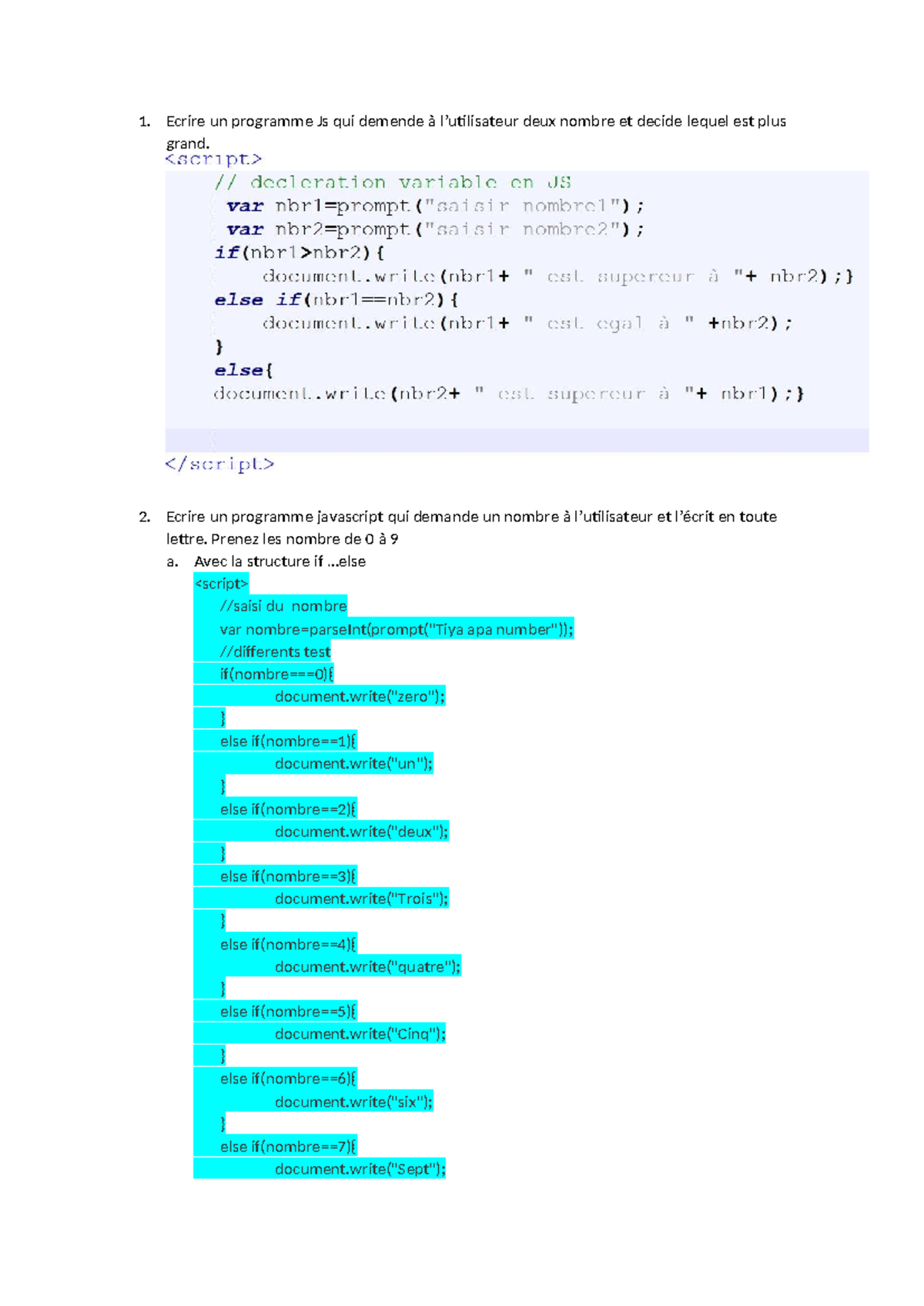 Js excercice rattrapage - Ecrire un programme Js qui demende à l ...