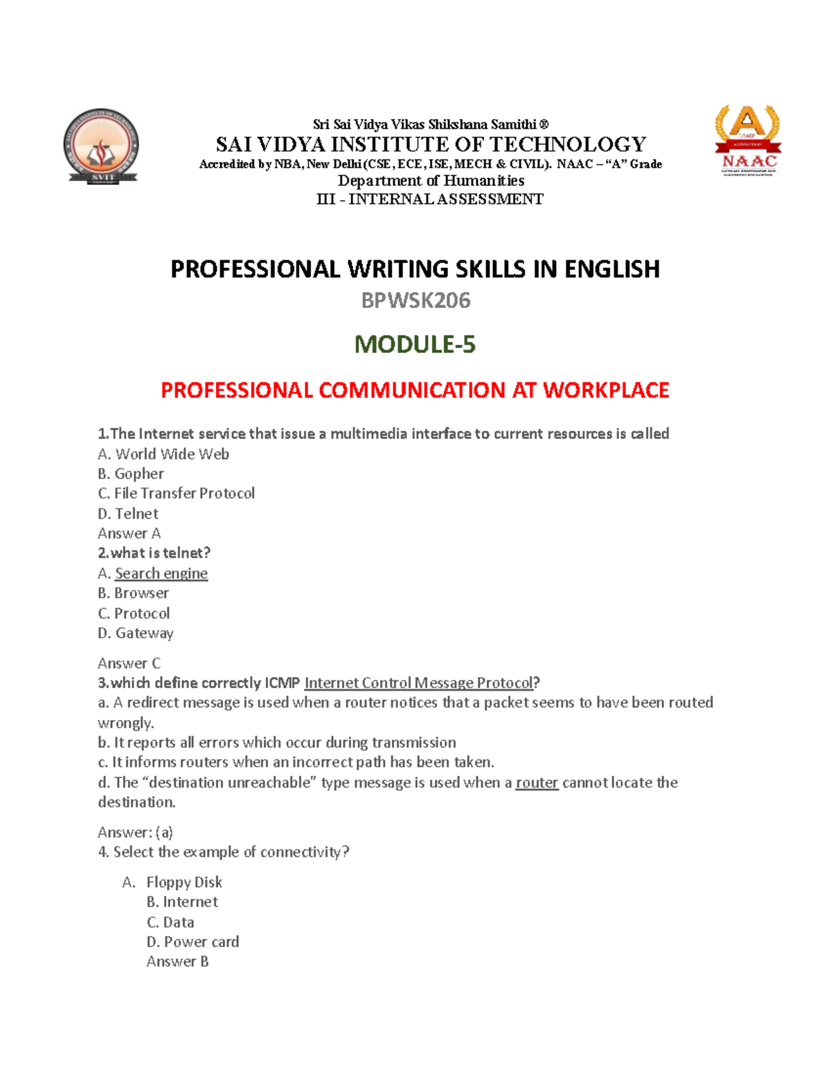 Module 5 mcq - Sri Sai Vidya Vikas Shikshana Samithi ® SAI VIDYA ...