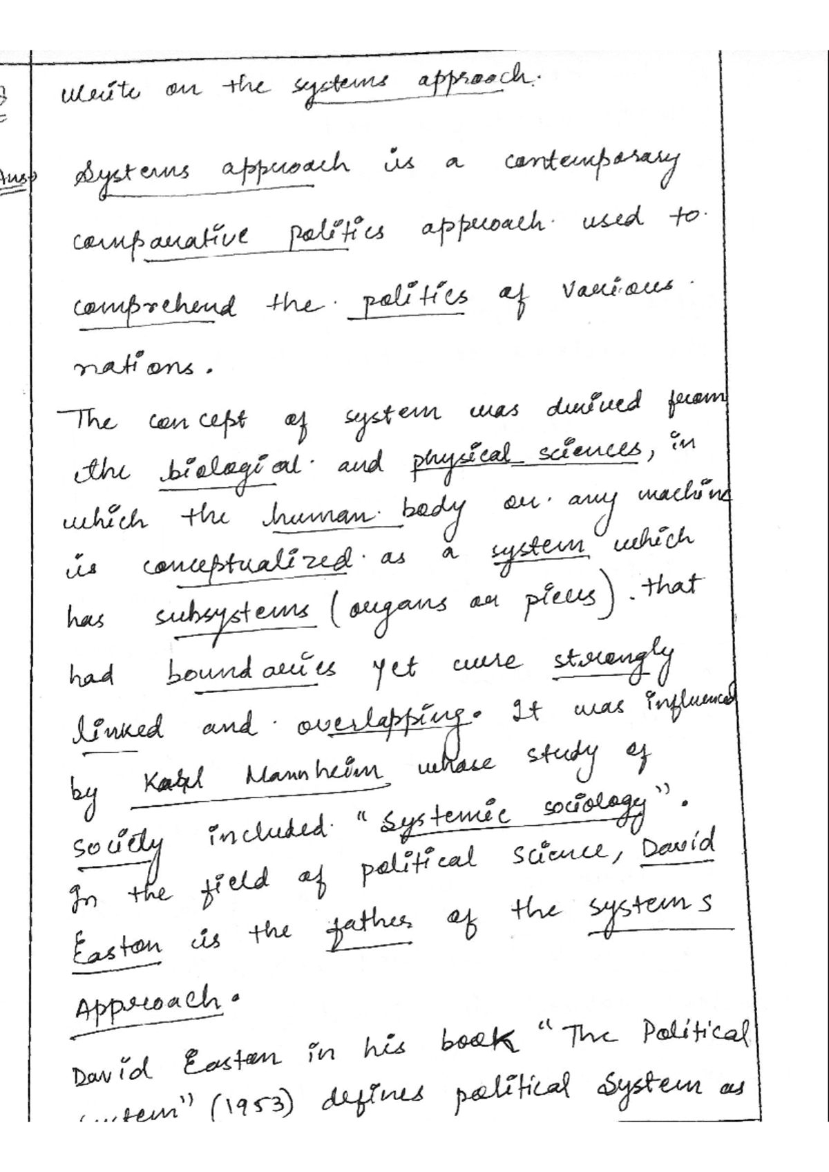 PSIR 1 - Answer of Comparative poitics - write on the systems approach ...