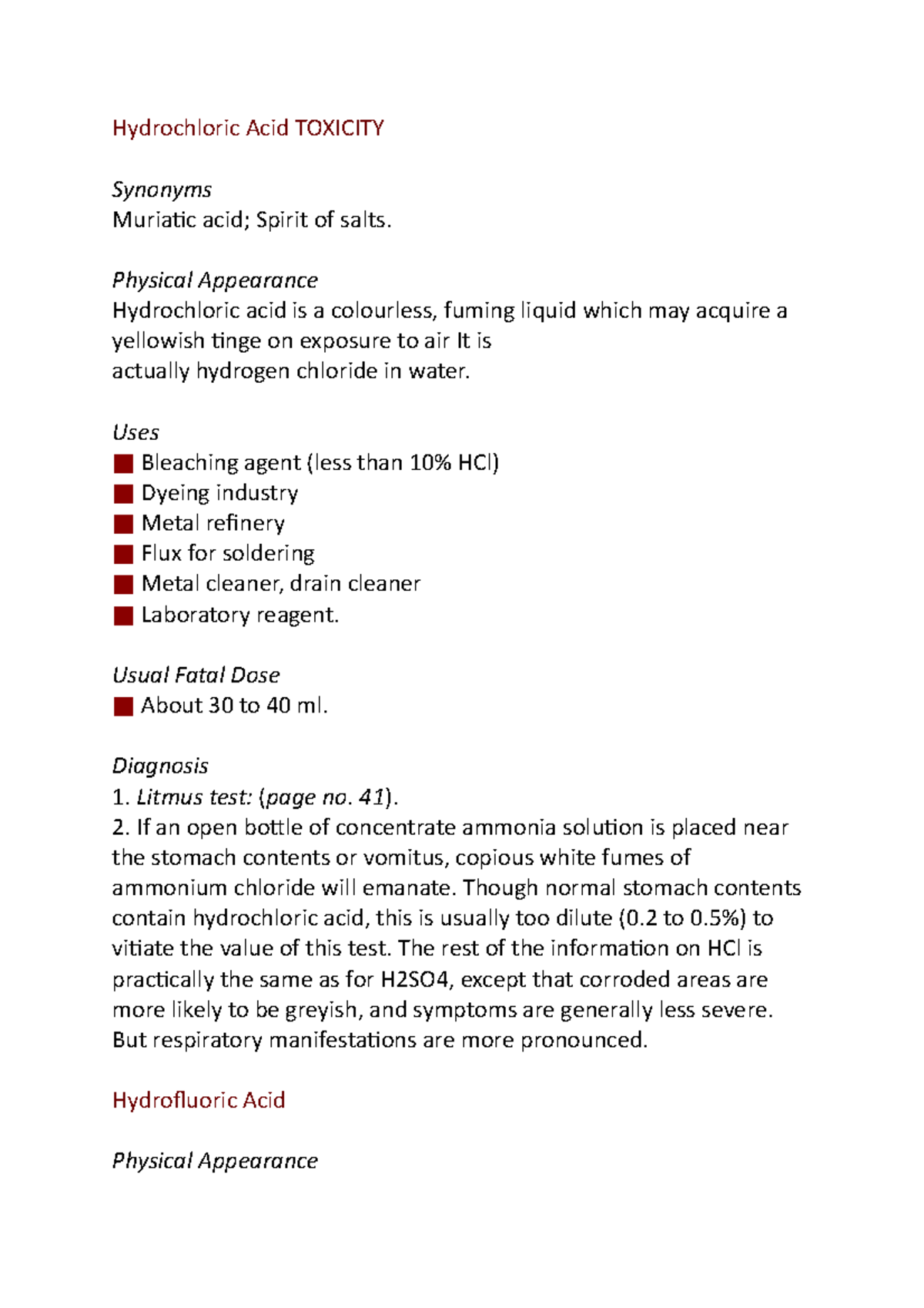 Hydrochloric Acid Toxicity - Hydrochloric Acid TOXICITY Synonyms ...