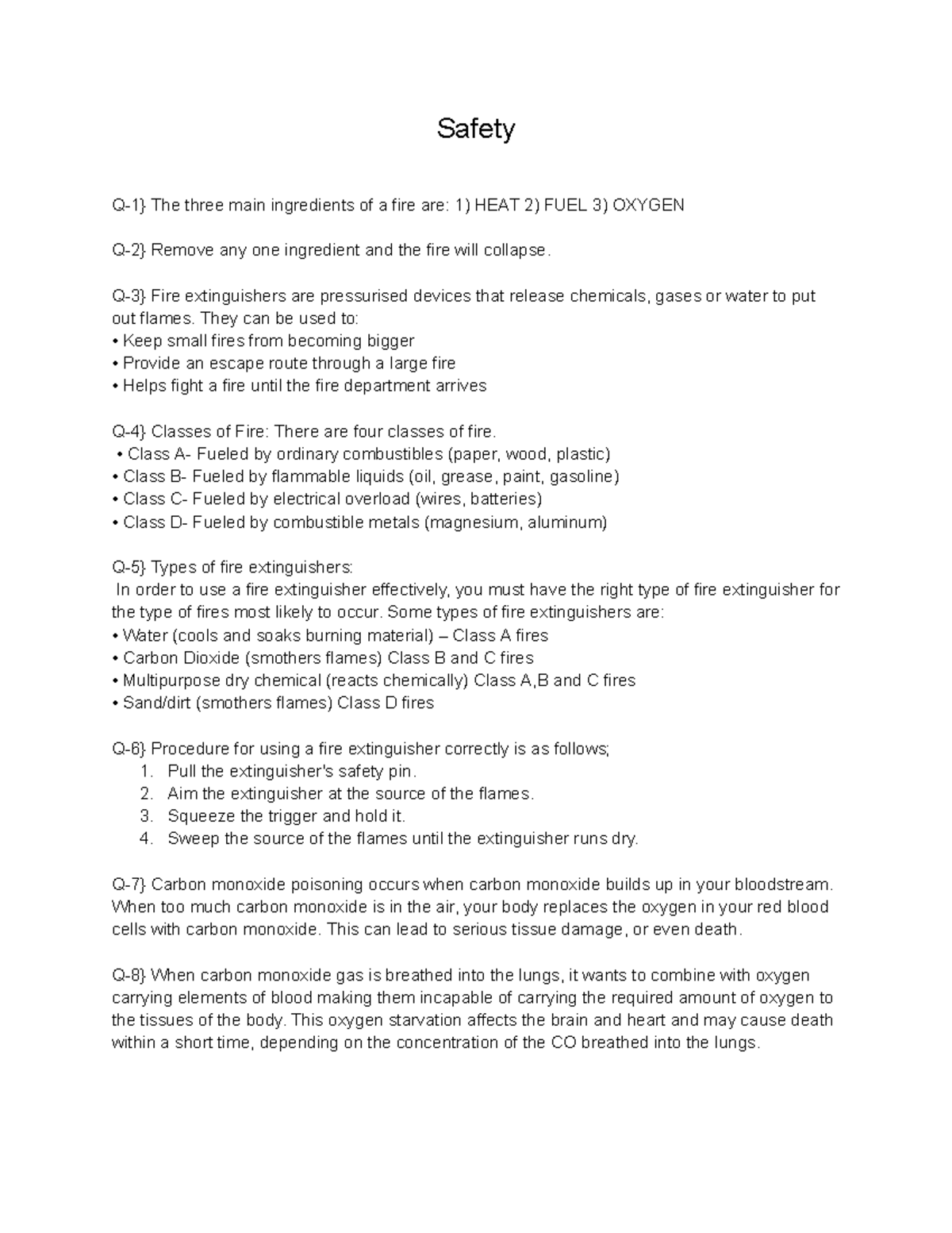Safety Assignment - Safety Q-1} The three main ingredients of a fire ...