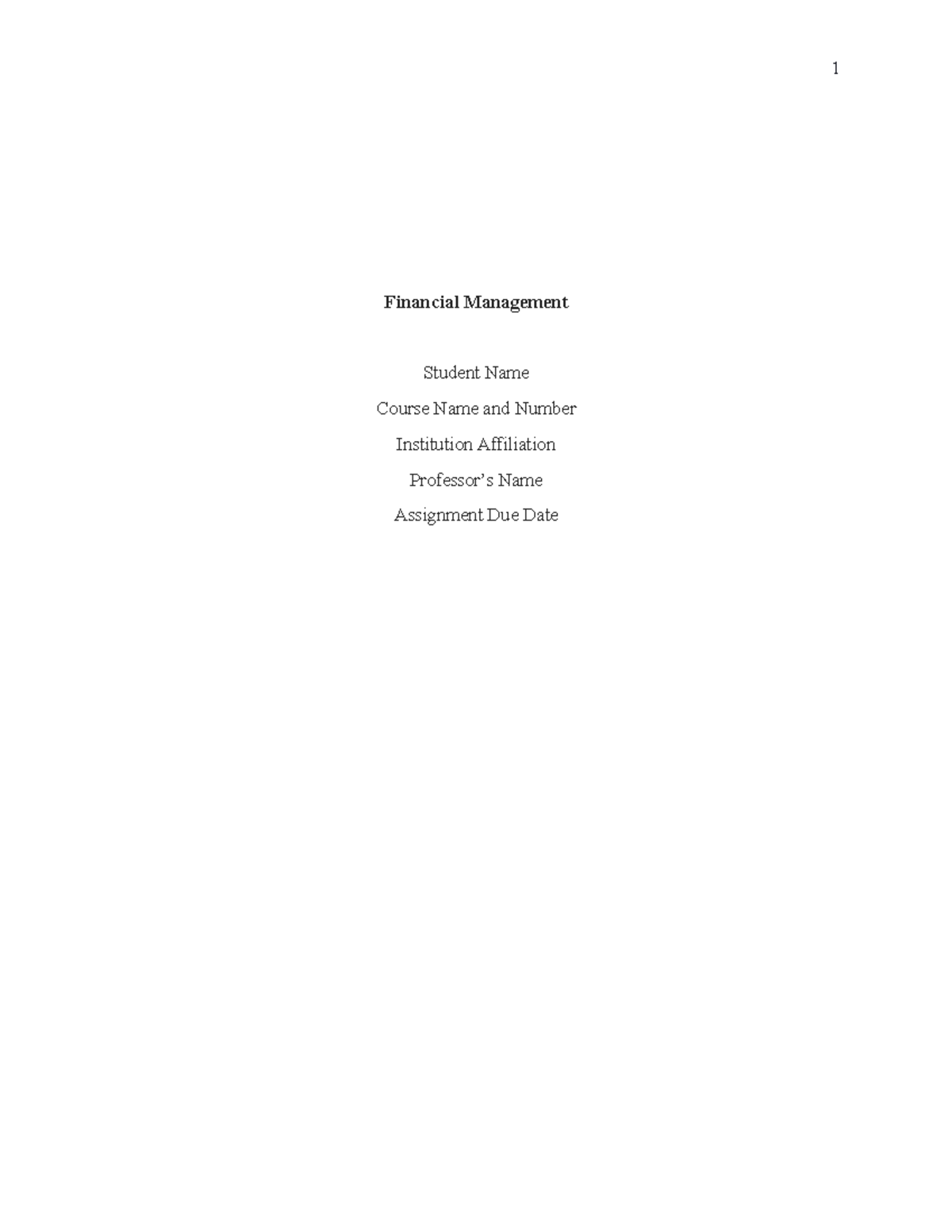 Order 5185220 - Assignment - 1 Financial Management Student Name Course ...