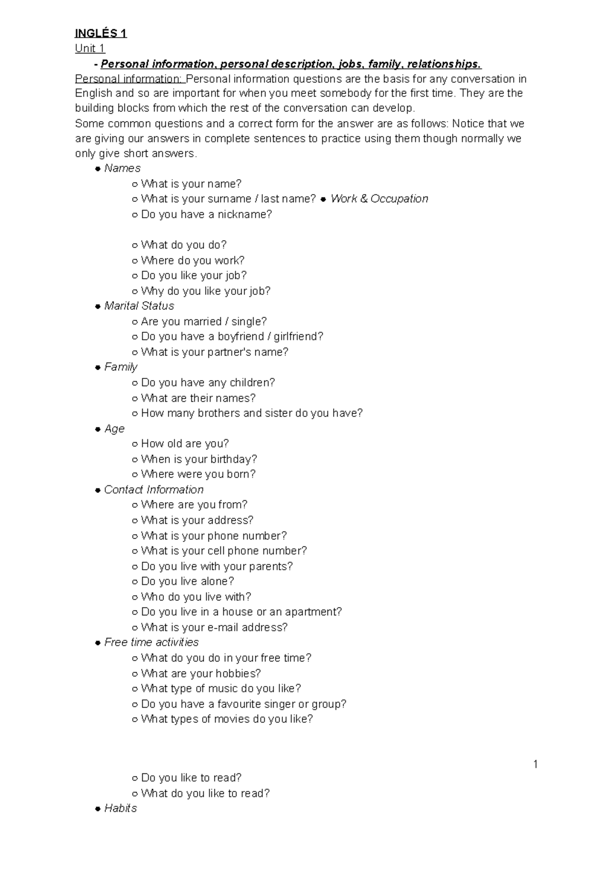 Copia de Inglés 1 y 2 mio - Resumen Psicologia - INGLÉS 1 Unit 1 ...