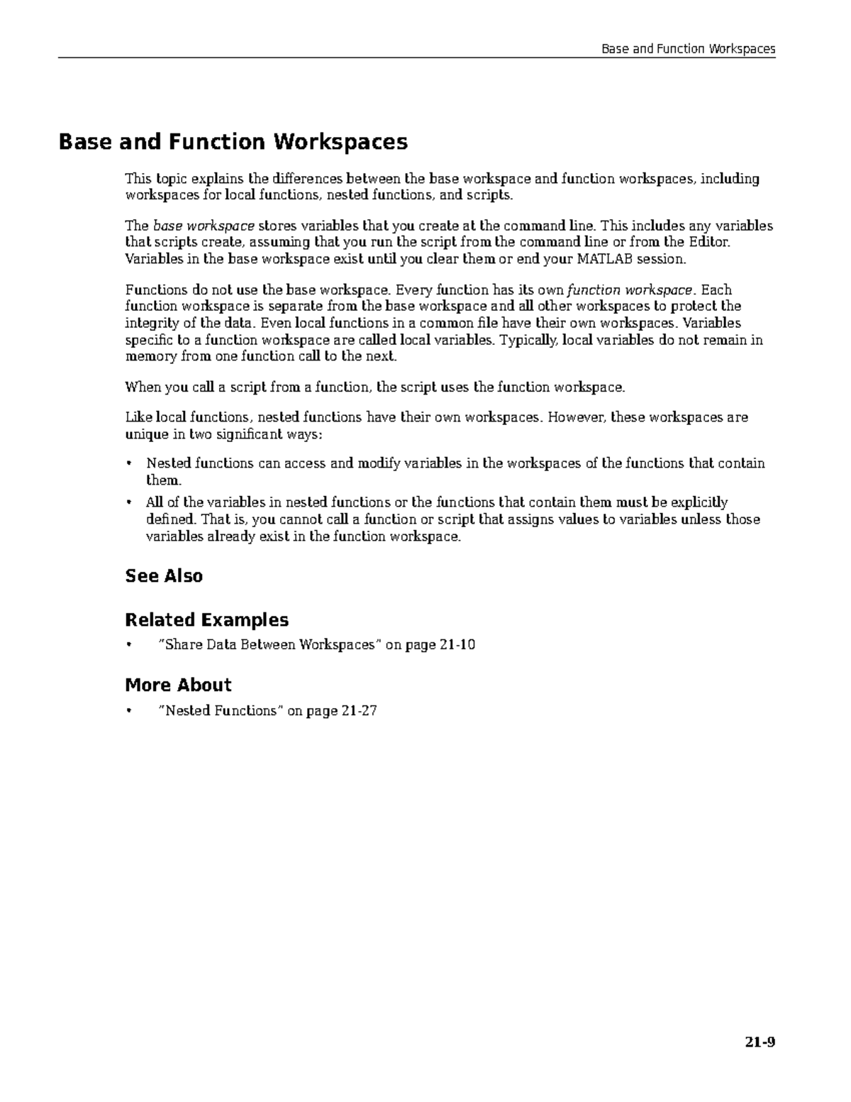 Matlab prog-80 - Base and Function Workspaces This topic explains the ...