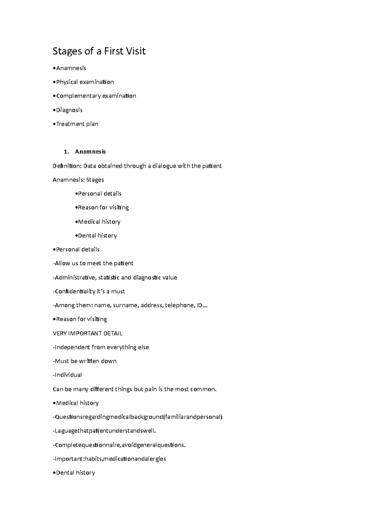 Unit 1. First Visit and medical history - Stages of a First Visit ...
