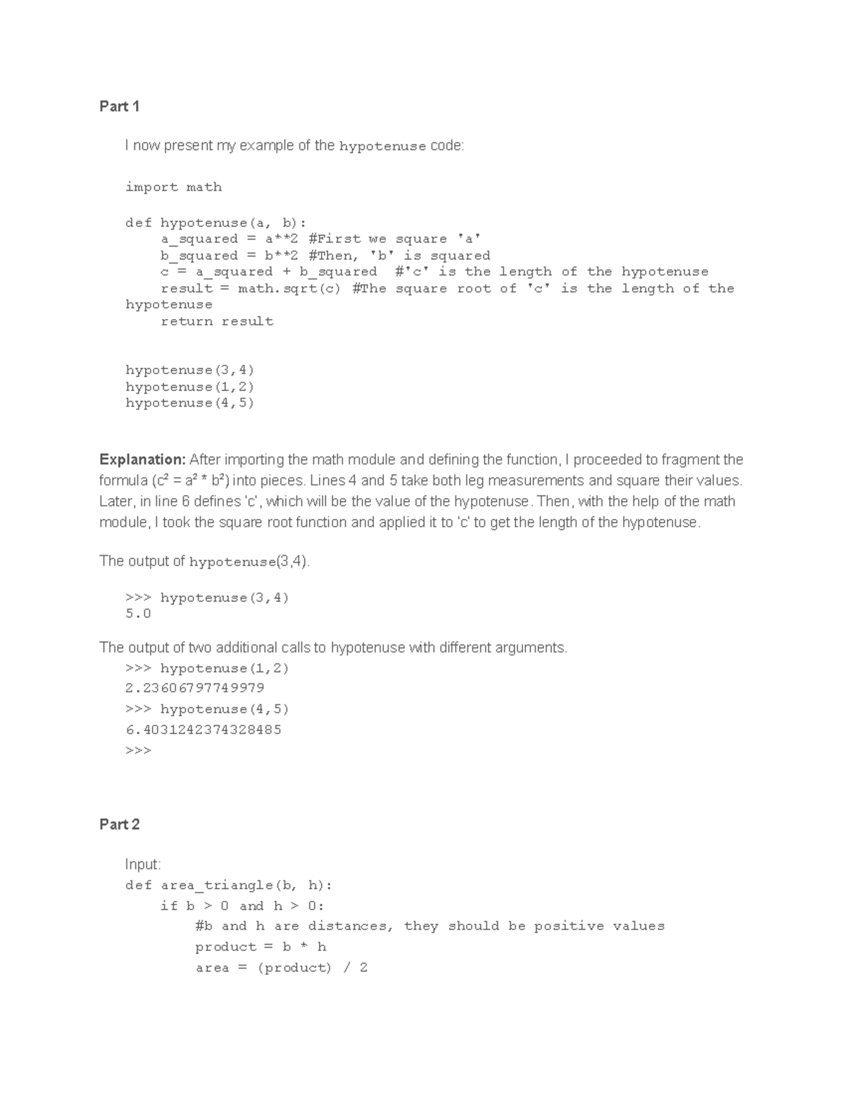 Learning Journal 4 - Part 1 I now present my example of the hypotenuse ...