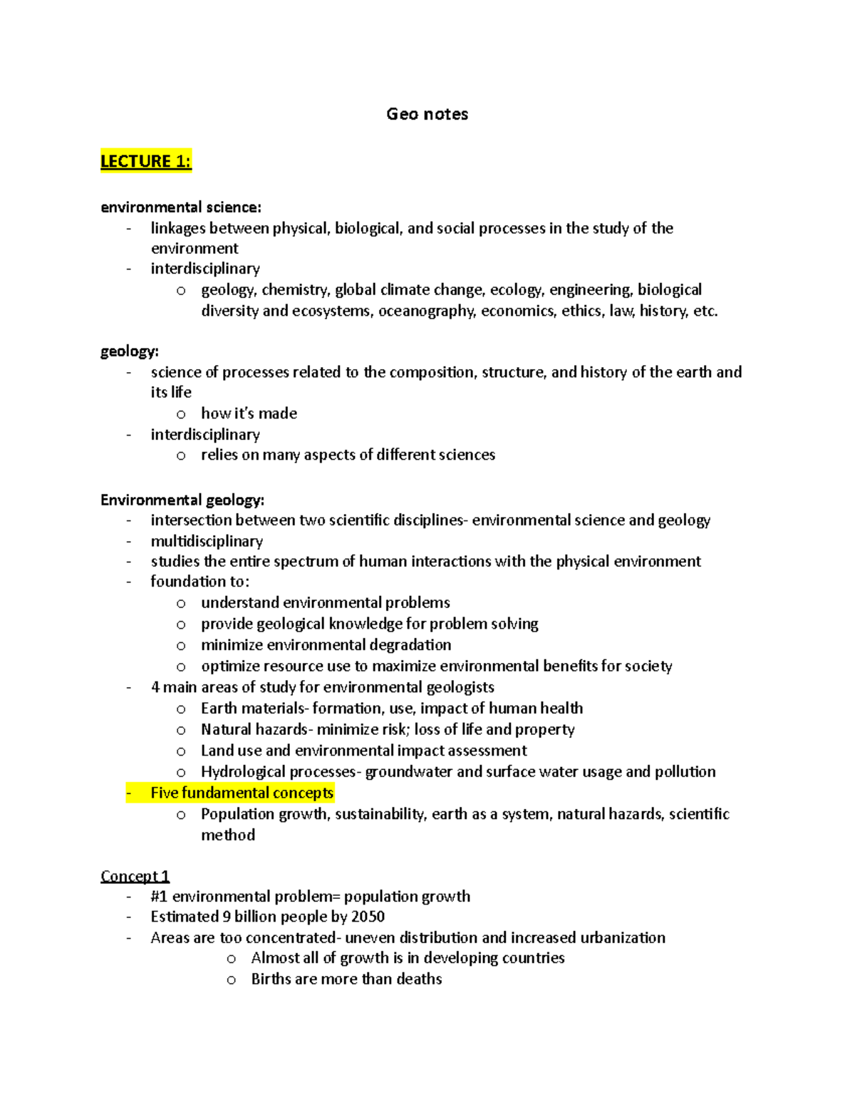 Geo midterm notes - Geo notes LECTURE 1: environmental science ...