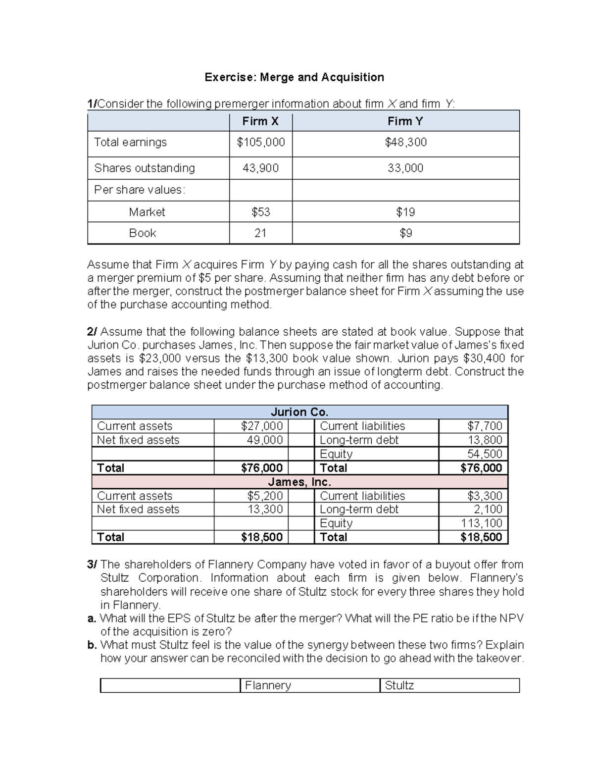 Excercises MA 2023 - abf - Exercise: Merge and Acquisition 1/Consider ...