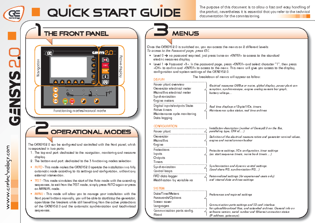 Gensys 2 - AUTO TEST MANU START STOP 0 I 0 I FAULT ALARM ESC SHIFT ...