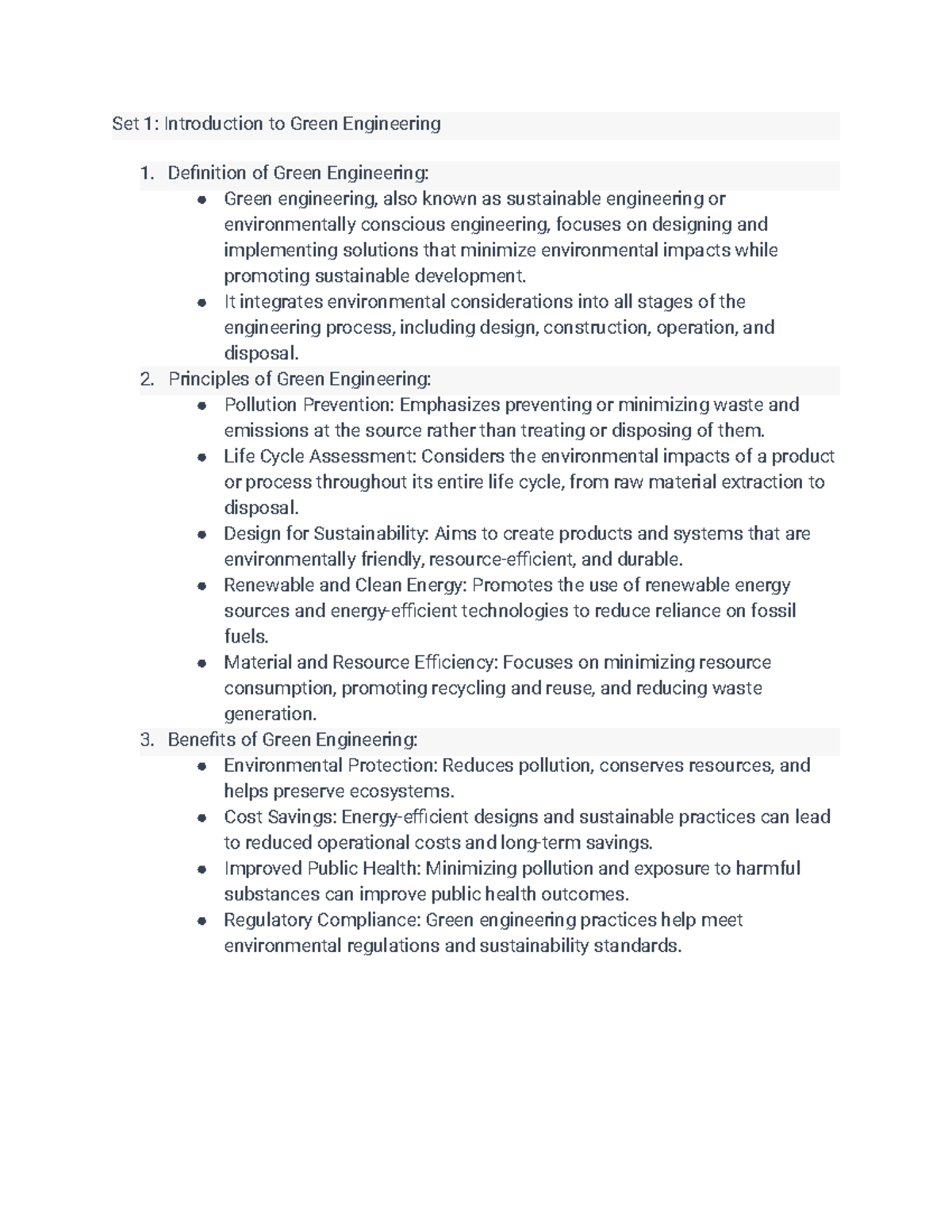 Set 1 Introduction to Green Engineering - Set 1: Introduction to Green ...
