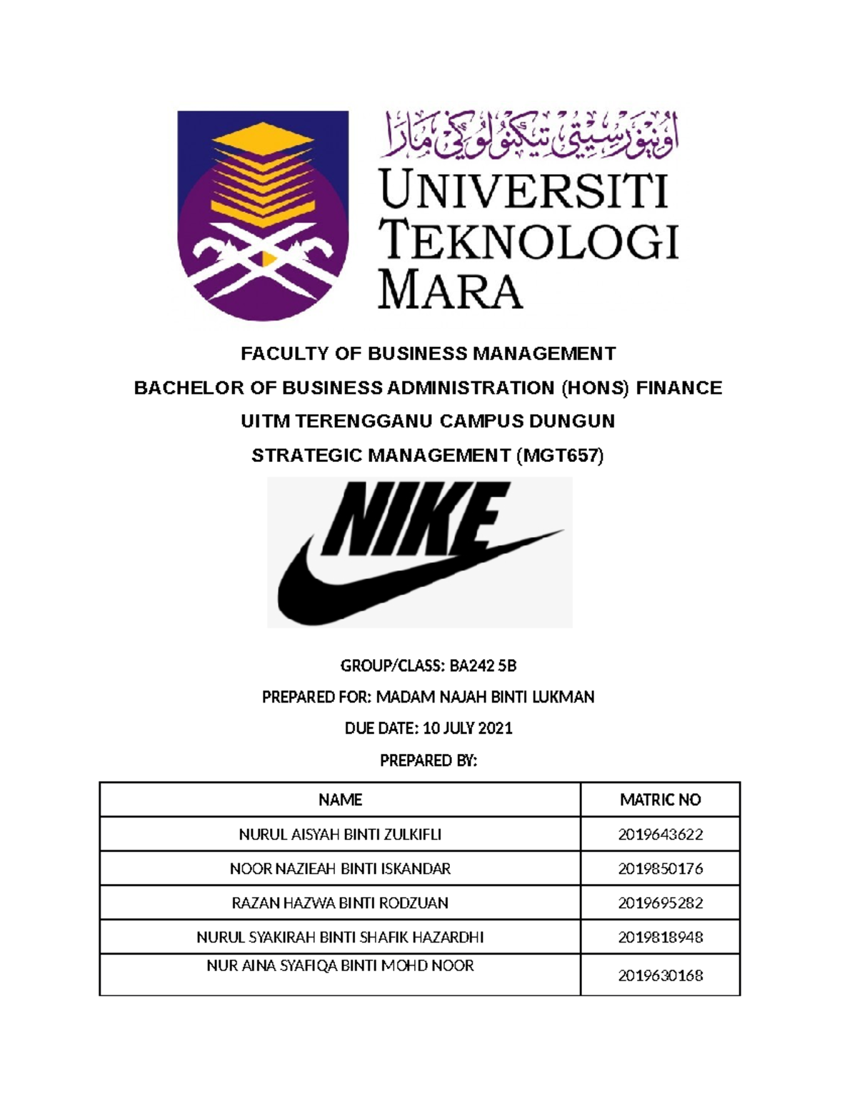 MGT657 Group Assignment - FACULTY OF BUSINESS MANAGEMENT BACHELOR OF BUSINESS ADMINISTRATION ...