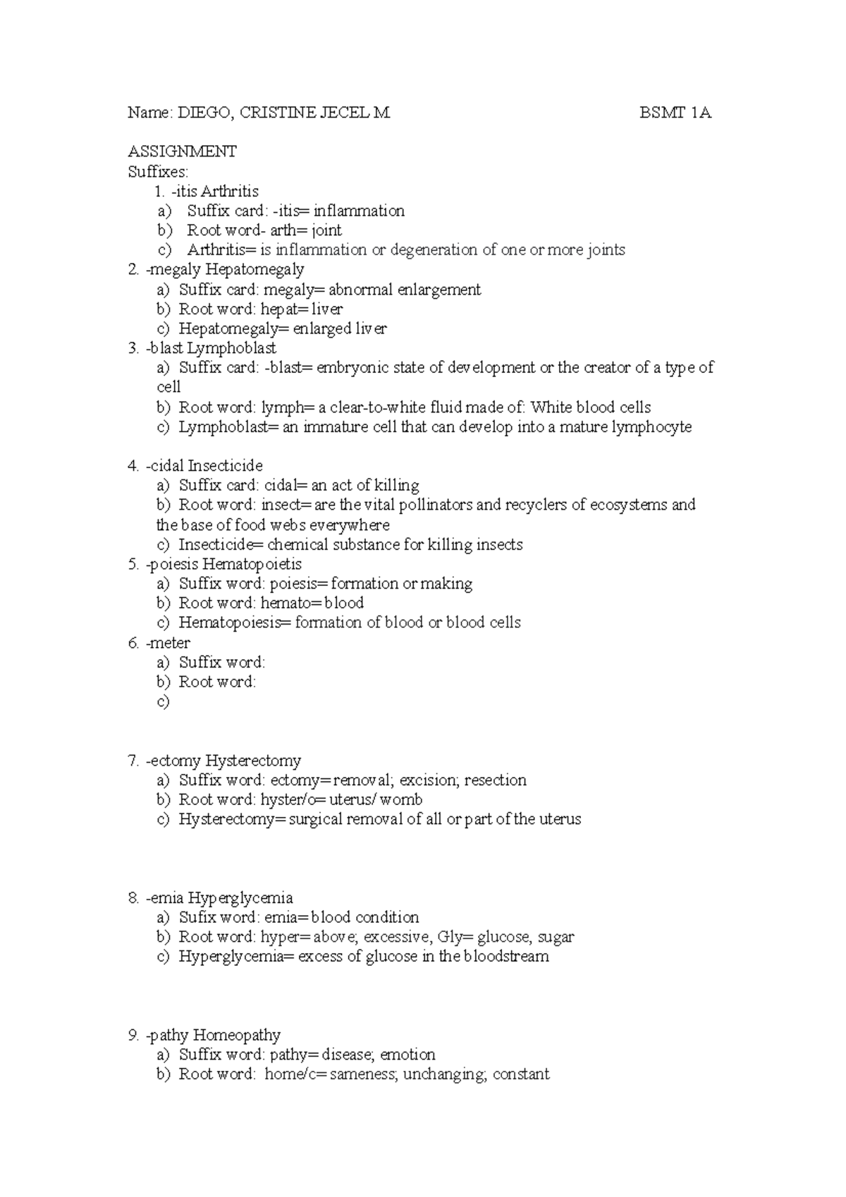 PMLS Words - Hope it helps - Name: DIEGO, CRISTINE JECEL M. BSMT 1A ...