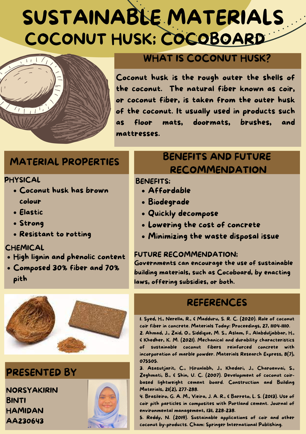 CEM Poster - COCONUT HUSK; COCOBOARD SUSTAINABLE MATERIALS Coconut husk is the rough outer the ...