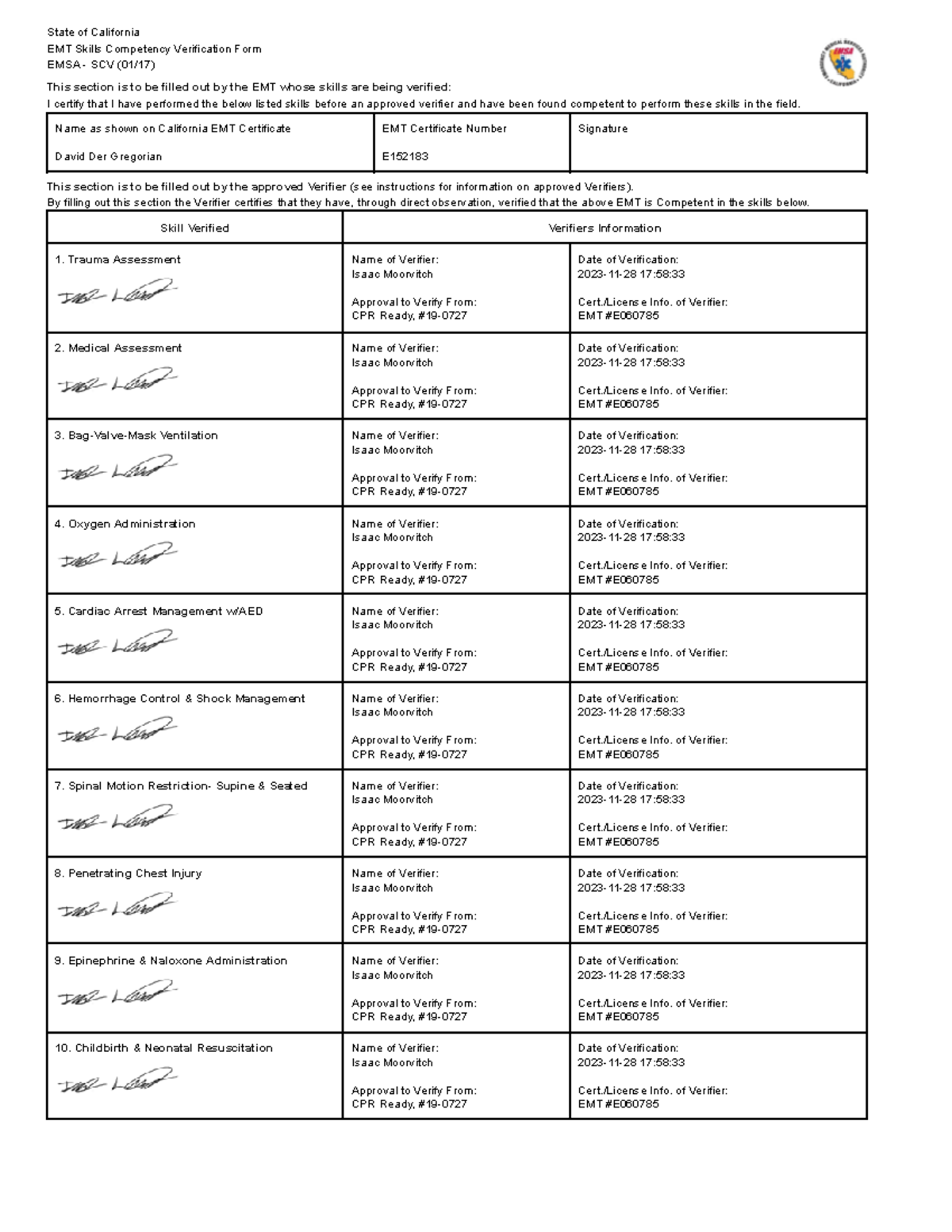 EMT SCV Form Template - The hospitals throughout LA County Nd their ...