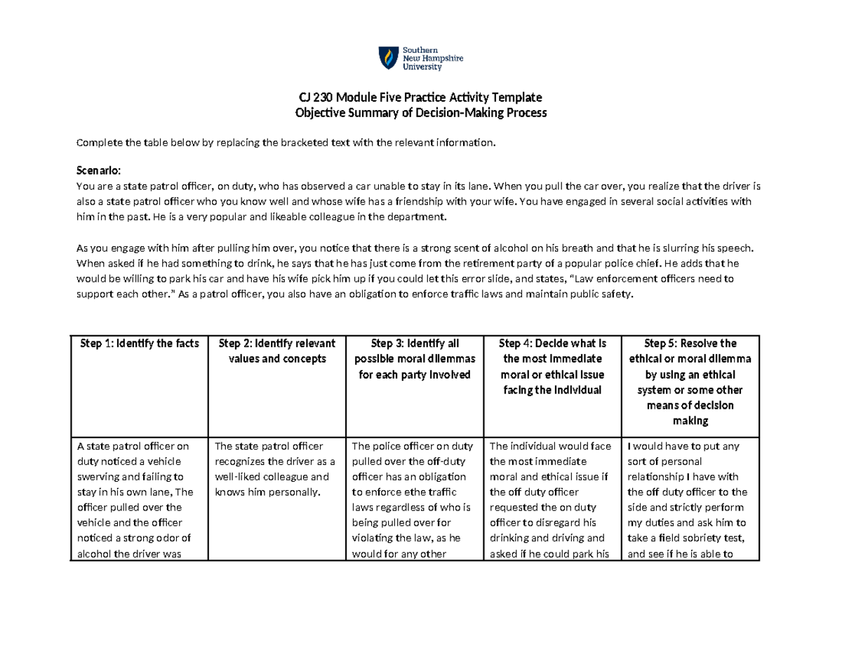 CJ 230 Module Five Practice Activity Template - CJ 230 Module Five ...