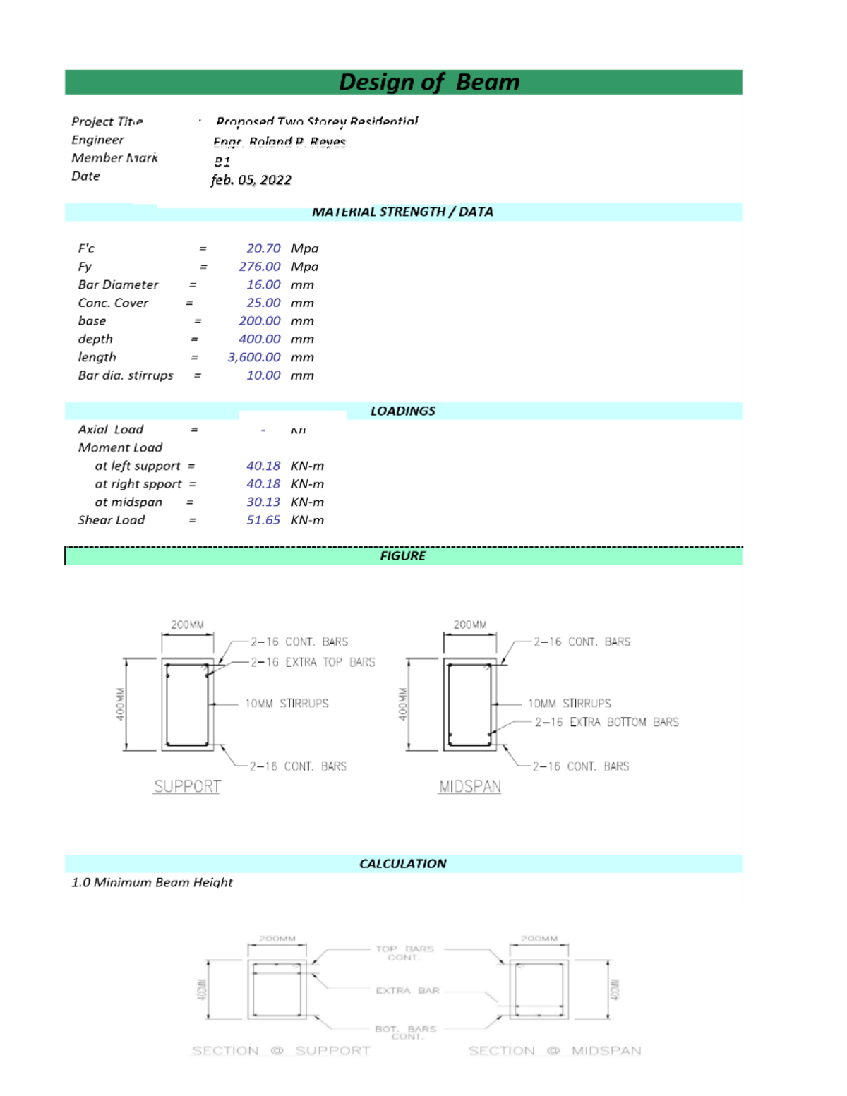 B1 struct - = ( L/16 )(( 0 + (Fy/ 700)) Proposed House Extension Engr ...