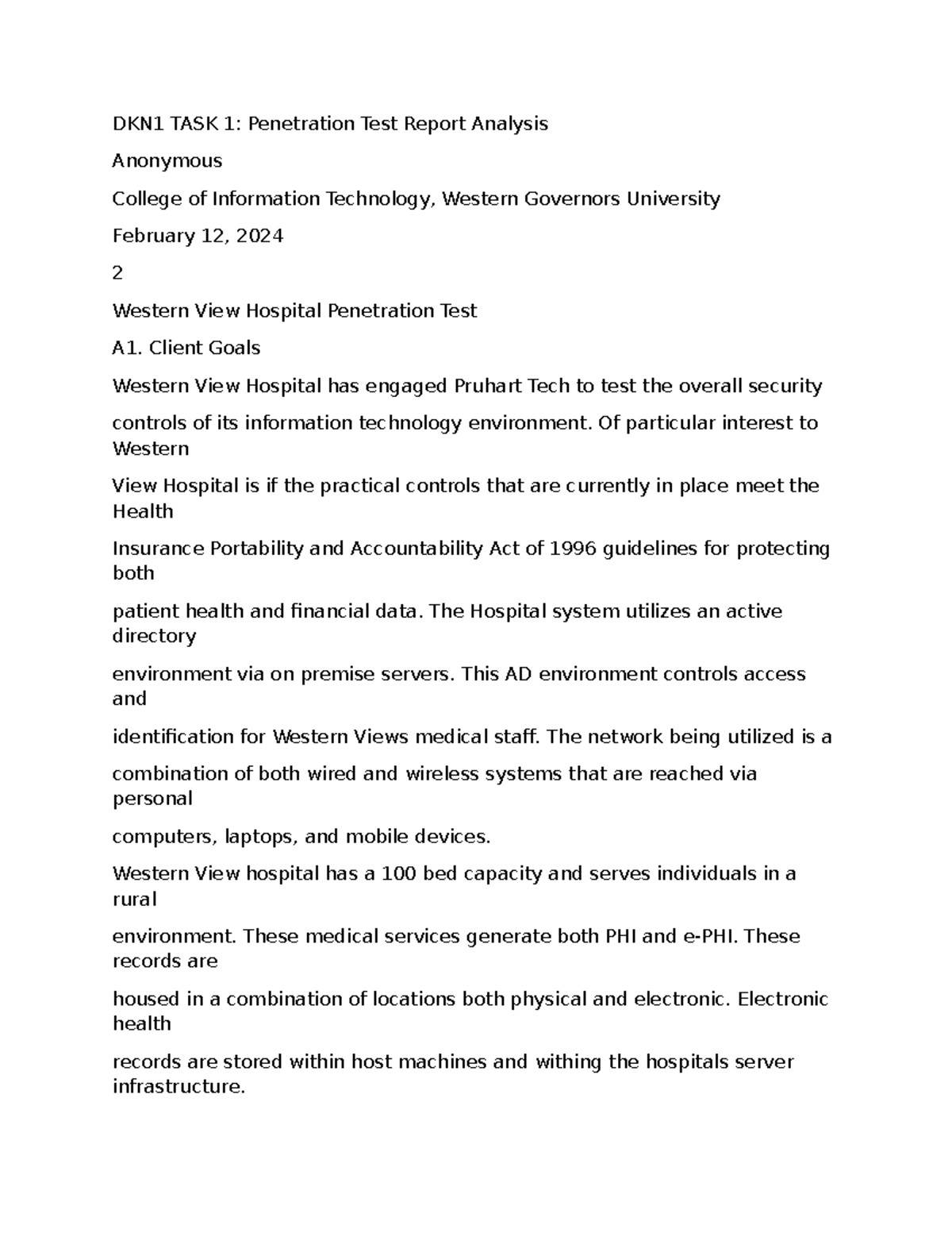 D484 WGU - Performance assessment - DKN1 TASK 1: Penetration Test ...