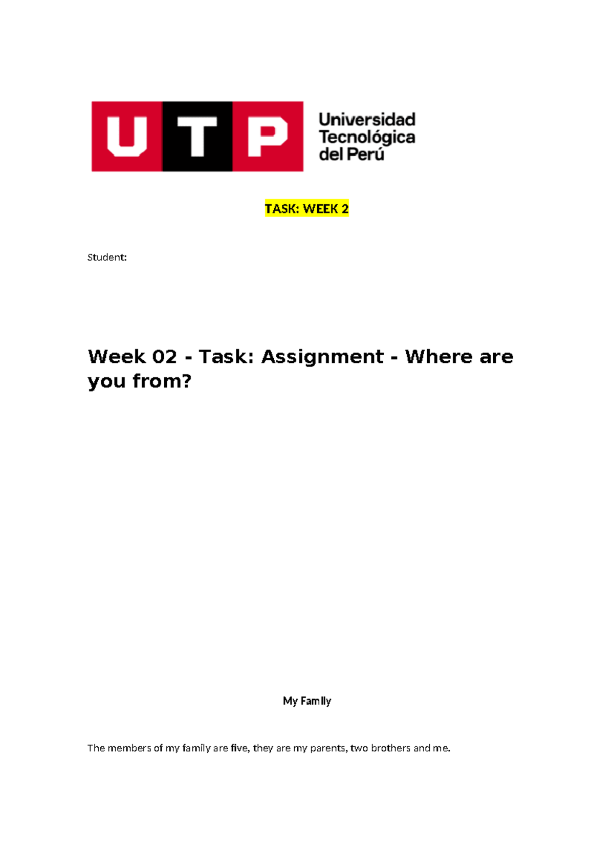 TASK WEEK 222 - Tarea - ingles, tarea - TASK: WEEK 2 Student: Week 02 - Task: Assignment - Where ...