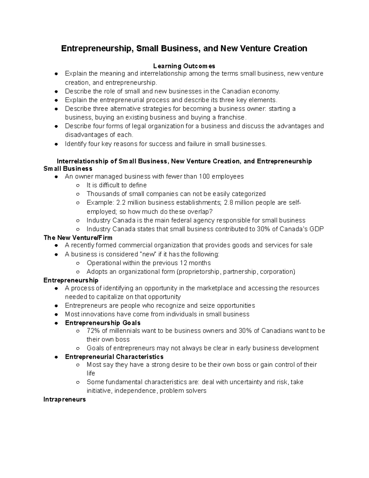 Chapter 4 Notes - Entrepreneurship, Small Business, and New Venture ...