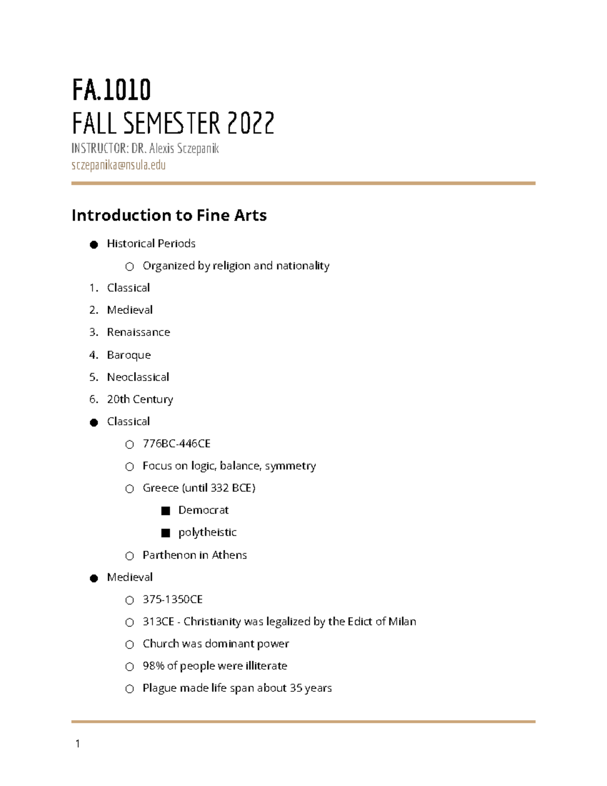 Fine Arts 1 - notes given on art during the historical periods - FA ...