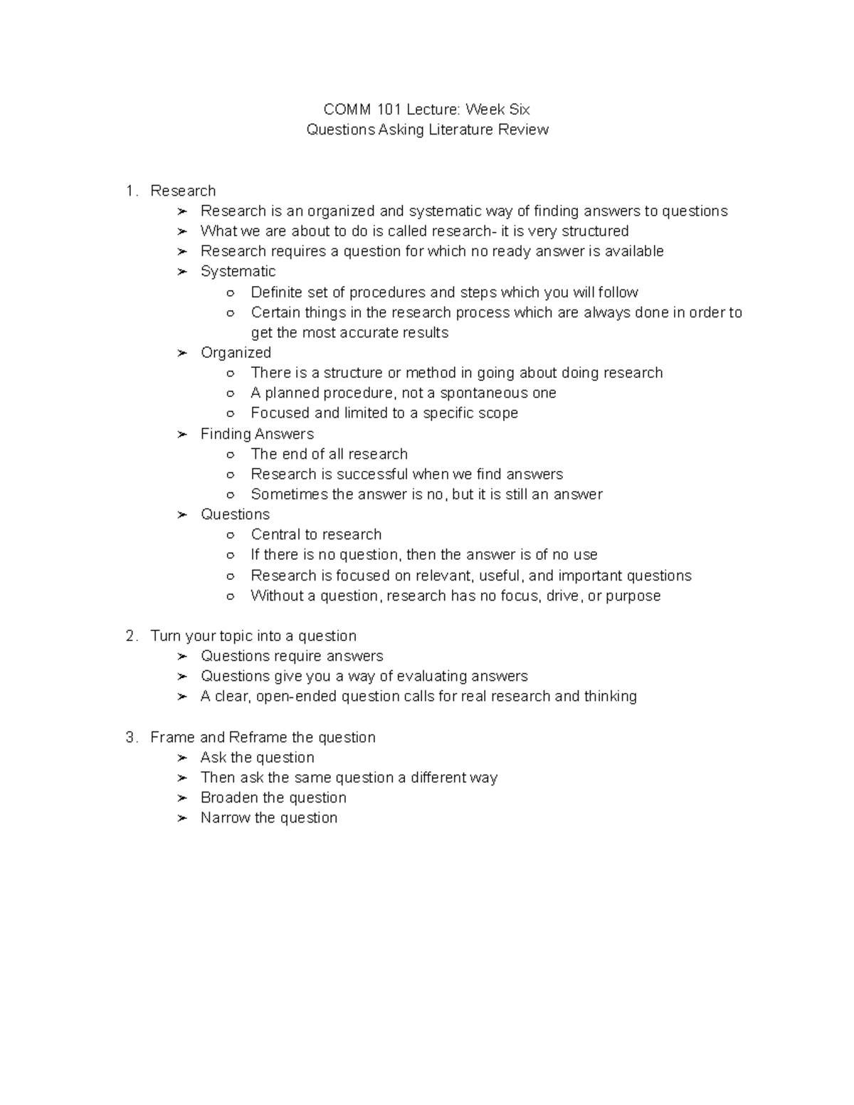 COMM 101 Lecture Week Six - COMM 101 Lecture: Week Six Questions Asking ...