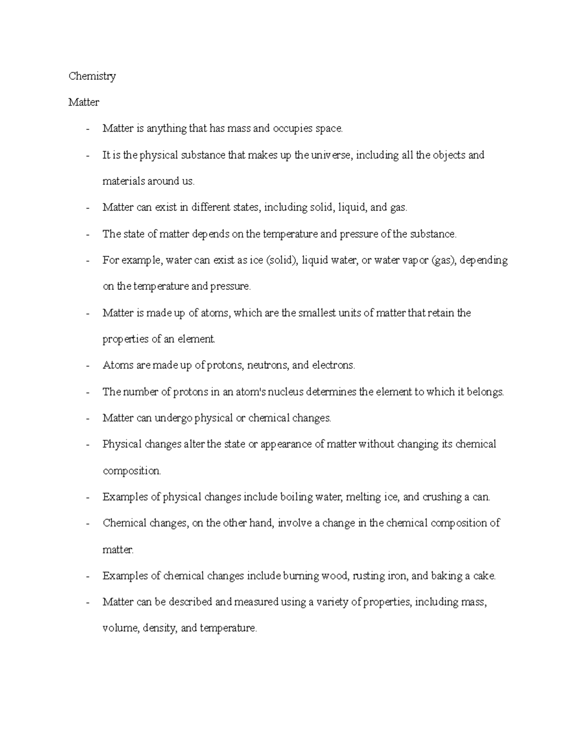 Chemistry-Matter - matter notes - Chemistry Matter - Matter is anything ...