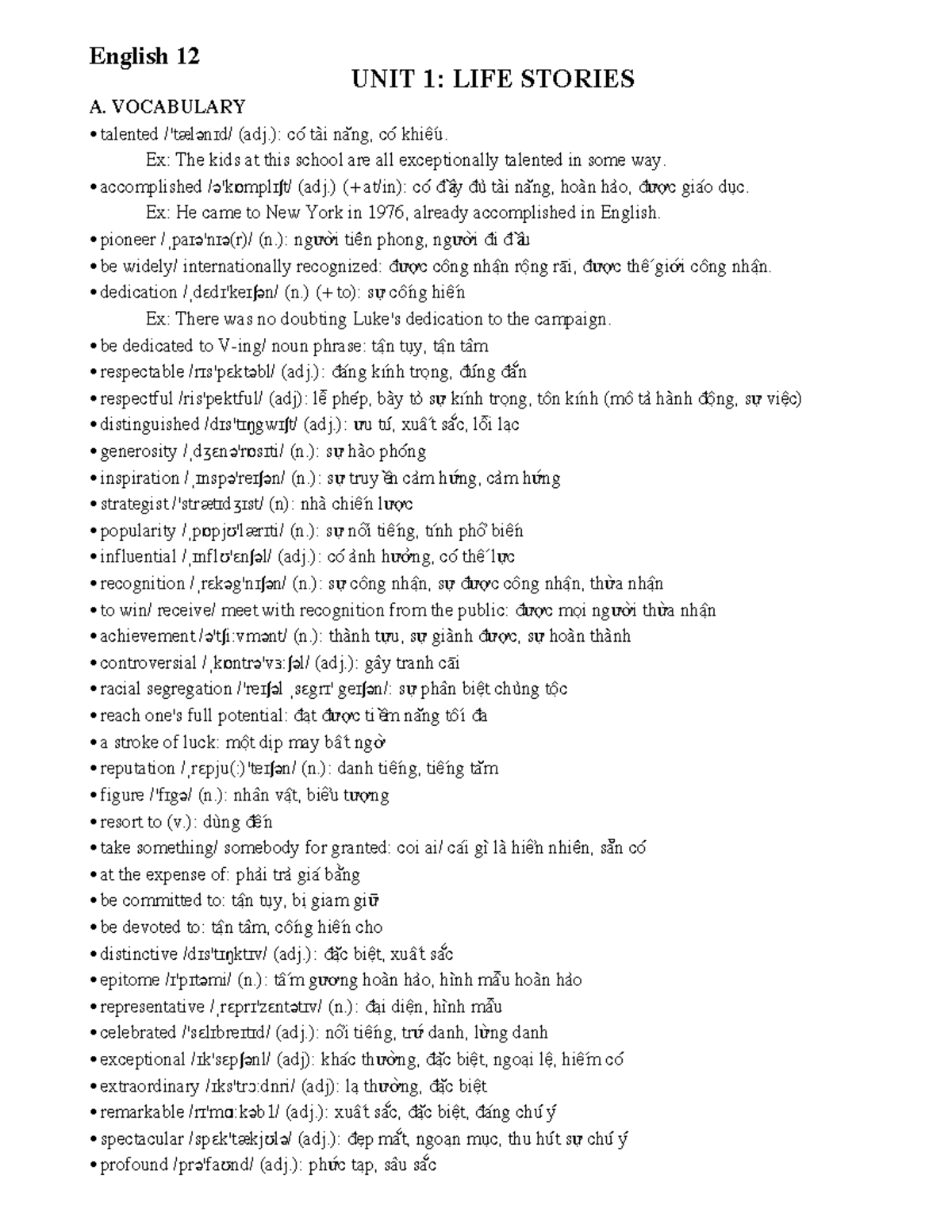 UNIT 1 - LIFE Stories - E12 - 2022 - English 12 UNIT 1: LIFE STORIES A ...