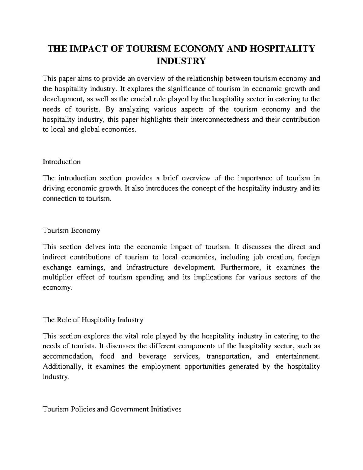THE Impact OF Tourism Economy AND Hospitality Industry - THE IMPACT OF ...