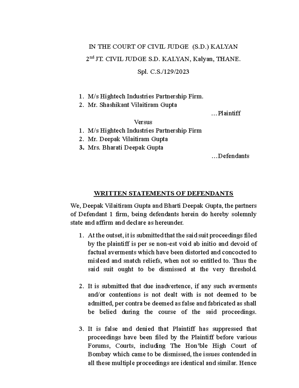 Kalyan Matter - 5th Oct - dfsd - IN THE COURT OF CIVIL JUDGE (S ...