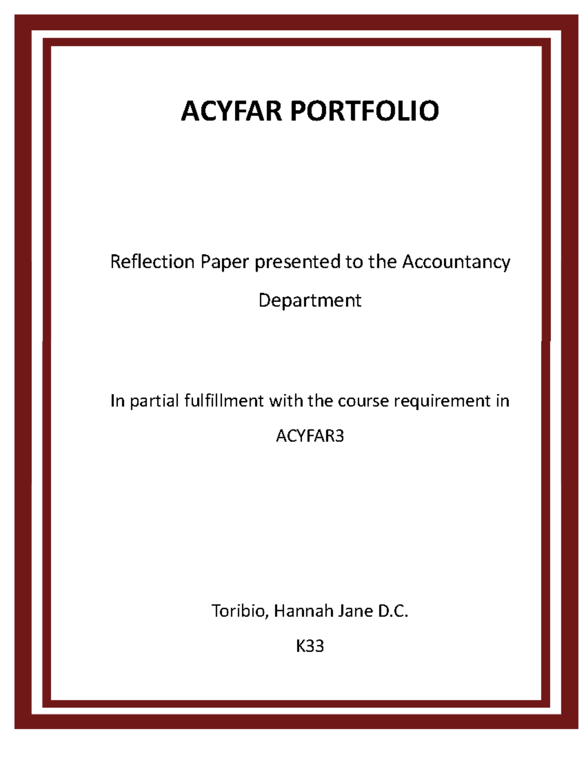 [ Acyfar 3] Toribio Critique Paper - ACYFAR PORTFOLIO Reflection Paper ...