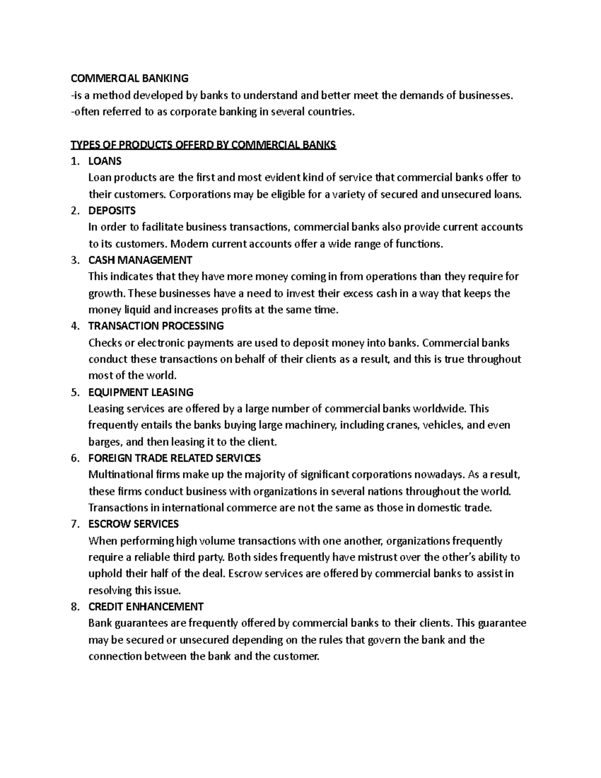 Commercial Banking - COMMERCIAL BANKING -is a method developed by banks ...