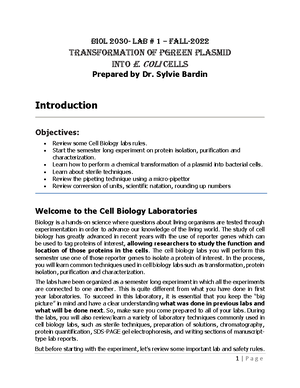 Lab 5-Introduction-Biol 2030U-F2022 - Biol 2030U – Fall 2022 Laboratory ...