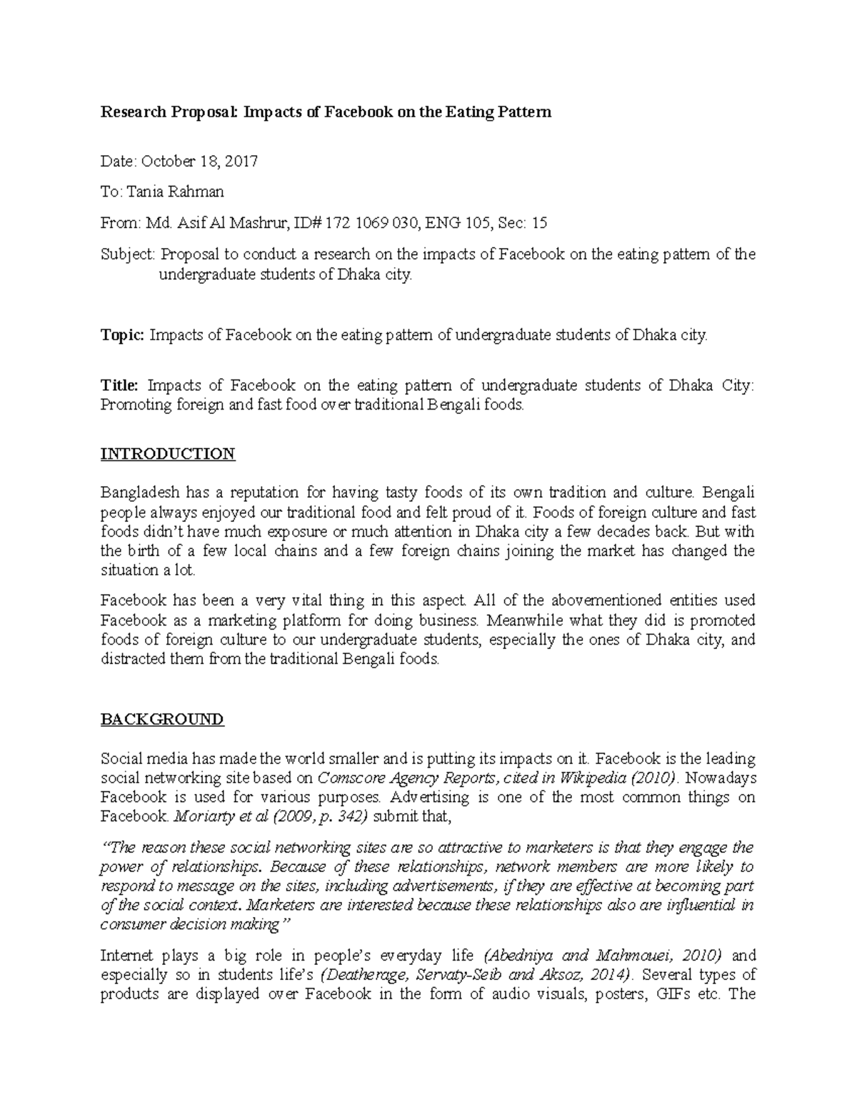 Research Proposal 18-10-2017 - Research Proposal: Impacts of Facebook ...