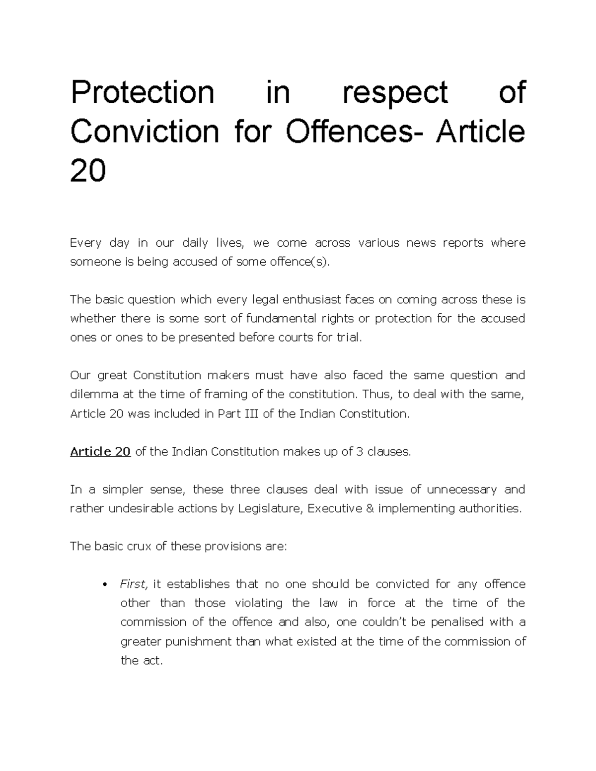 Protection in respect of Conviction for Offences - Protection in ...