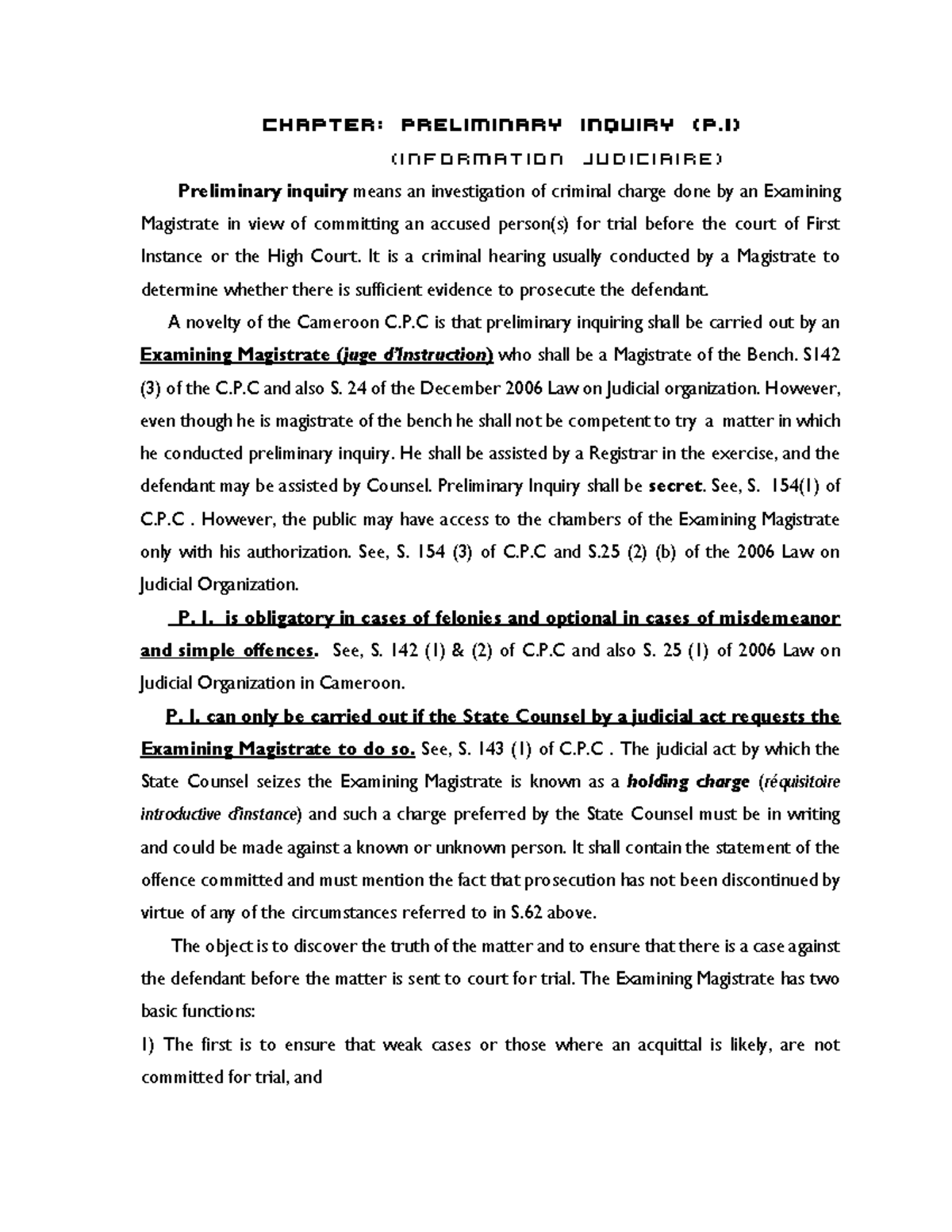 Preliminary Inquiry-1 - CHAPTER: PRELIMINARY INQUIRY (P) (INFORMATION ...