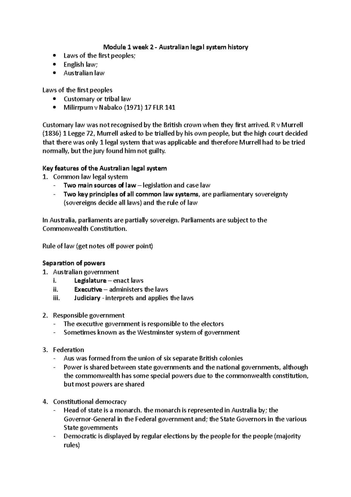 Australian Legal System History - Module 1 week 2 - Australian legal ...